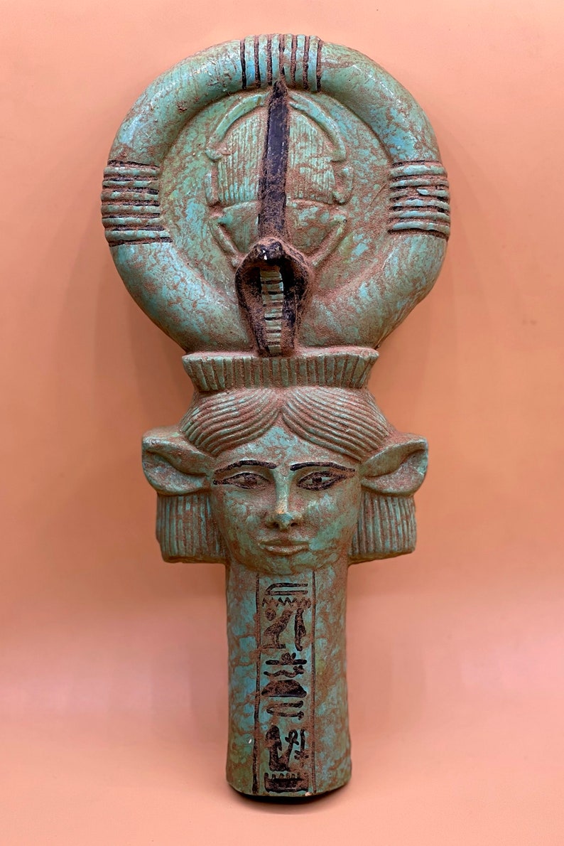 Egyptian Hathor Goddess Statue Ankh key of Life Egypt Antique Handmade Green Stone in Egypt - Etsy