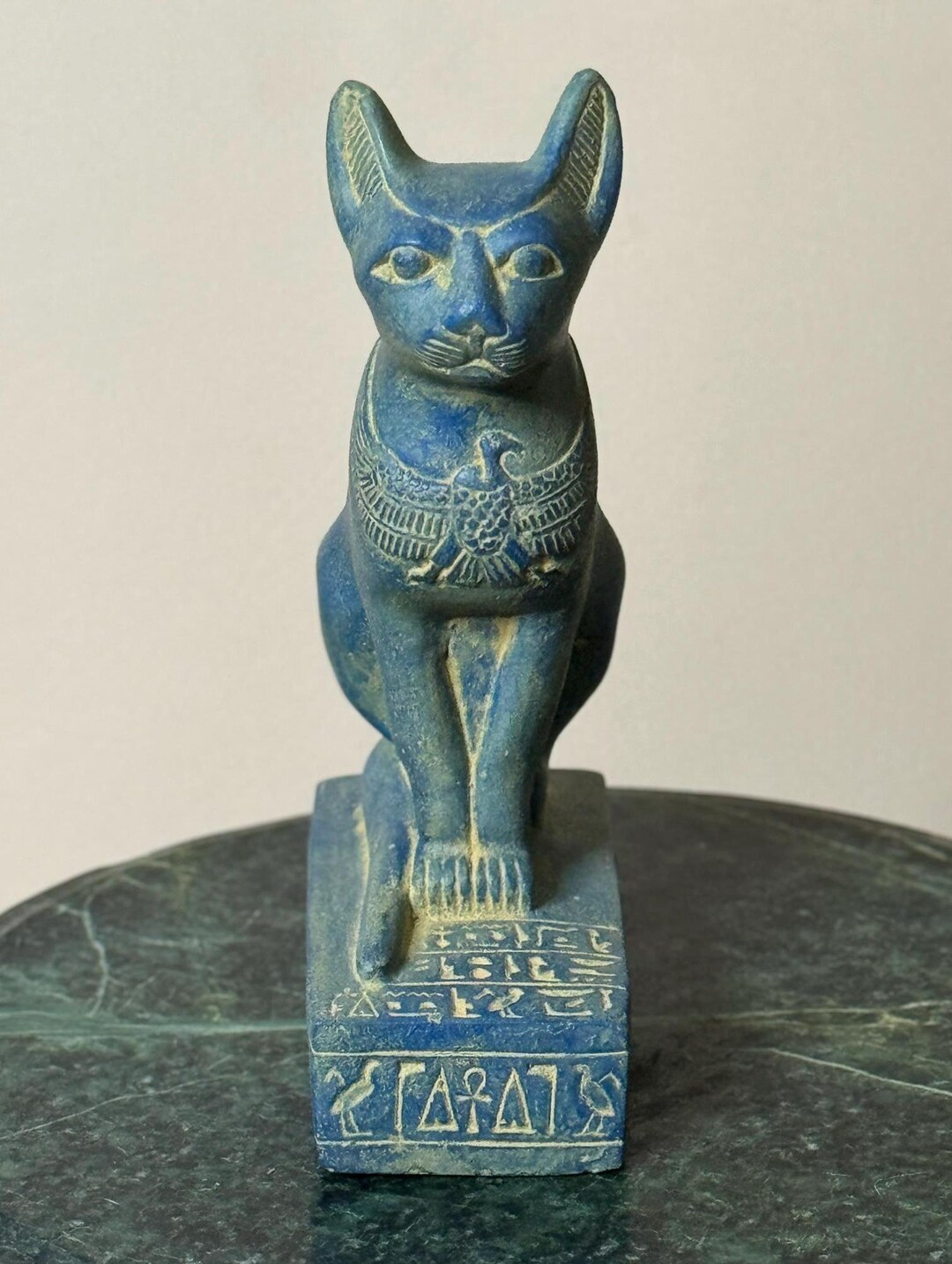 Cat Statue Bastet Goddess Egyptian Handmade Blue Stone Ancient Egypt ...