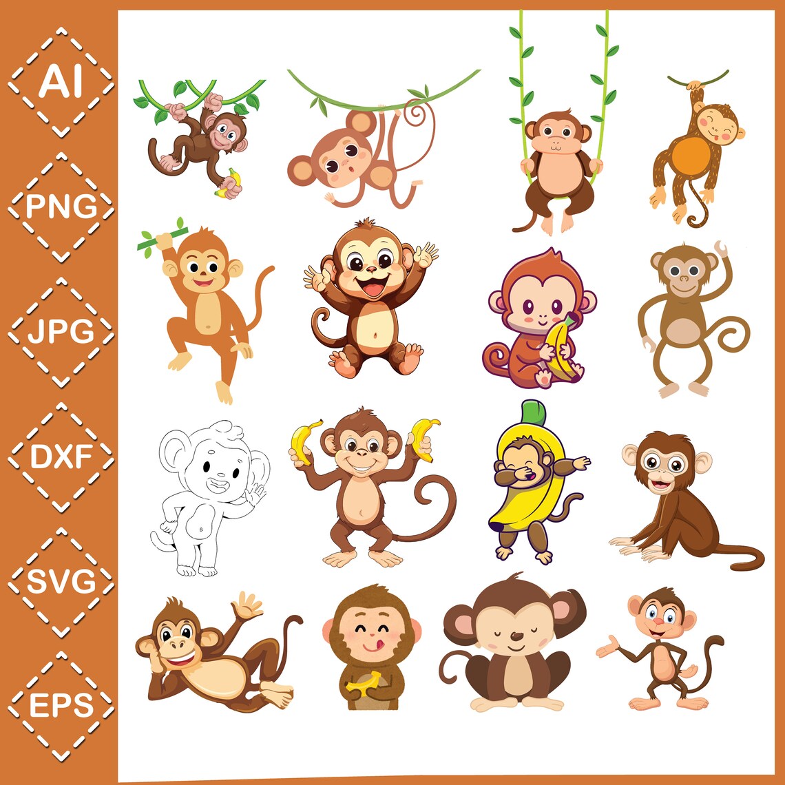 Cute Baby Monkey \ Baby Monkey Svg \ Baby Monkey Clipart \ Monkey Cut ...