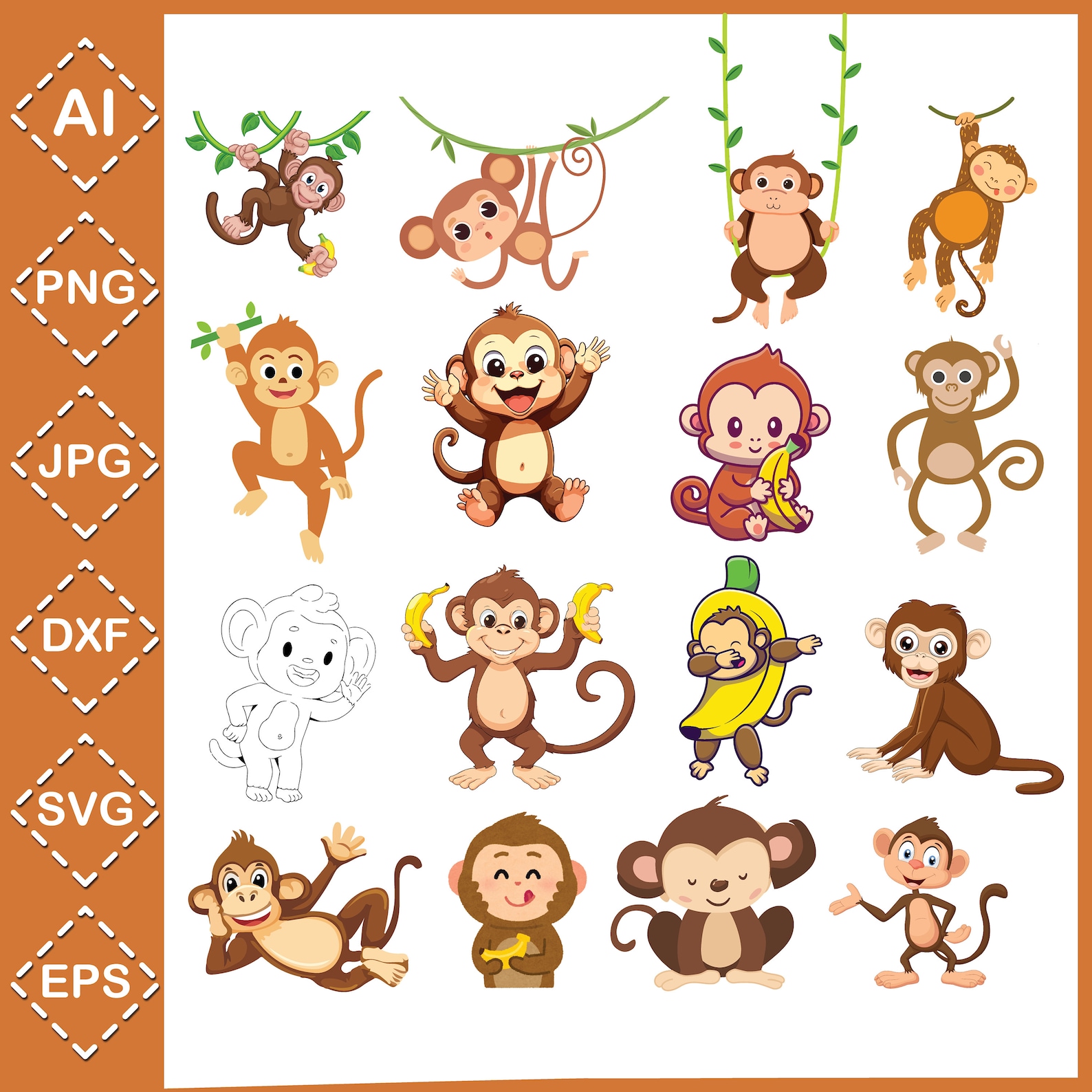 Cute Baby Monkey \ Baby Monkey Svg \ Baby Monkey Clipart \ Monkey Cut ...