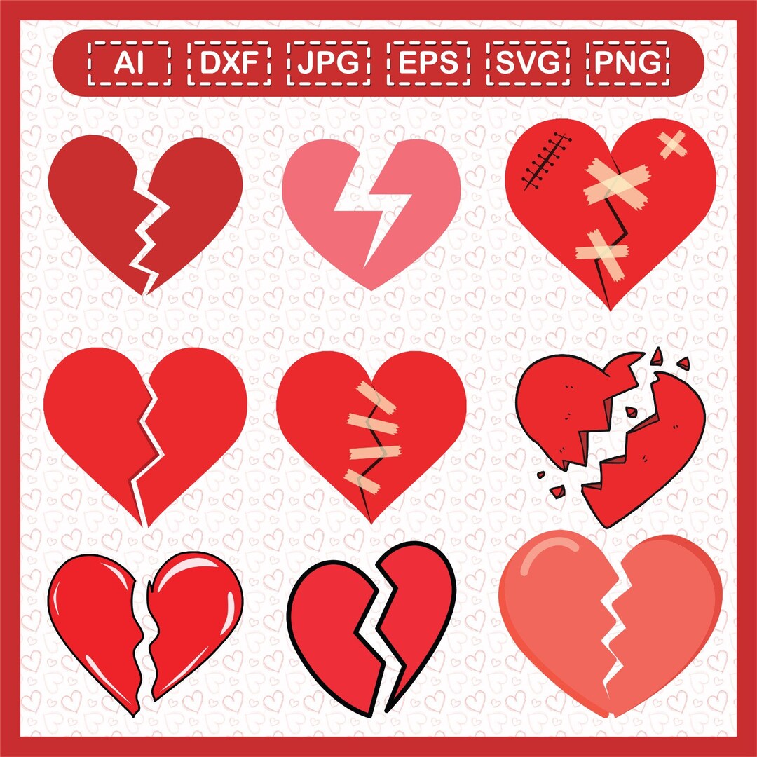 Broken Heart Svg - Broken Heart Clipart - Red Heart Svg - Two Piece ...