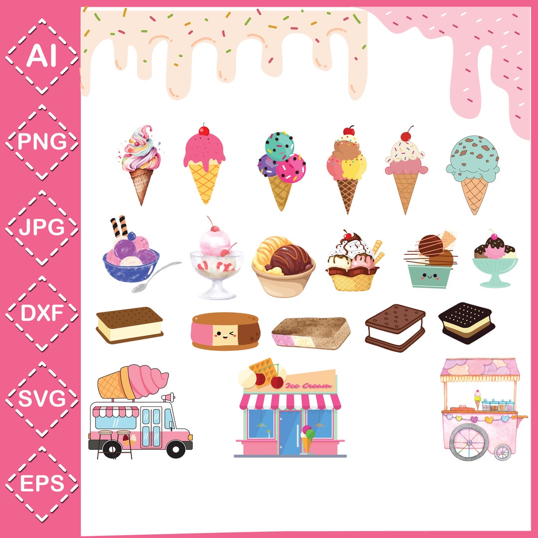 Ice Cream Bundle \ Ice Cream Clipart \ Ice Cream Svg \ Ice Cream Cut ...