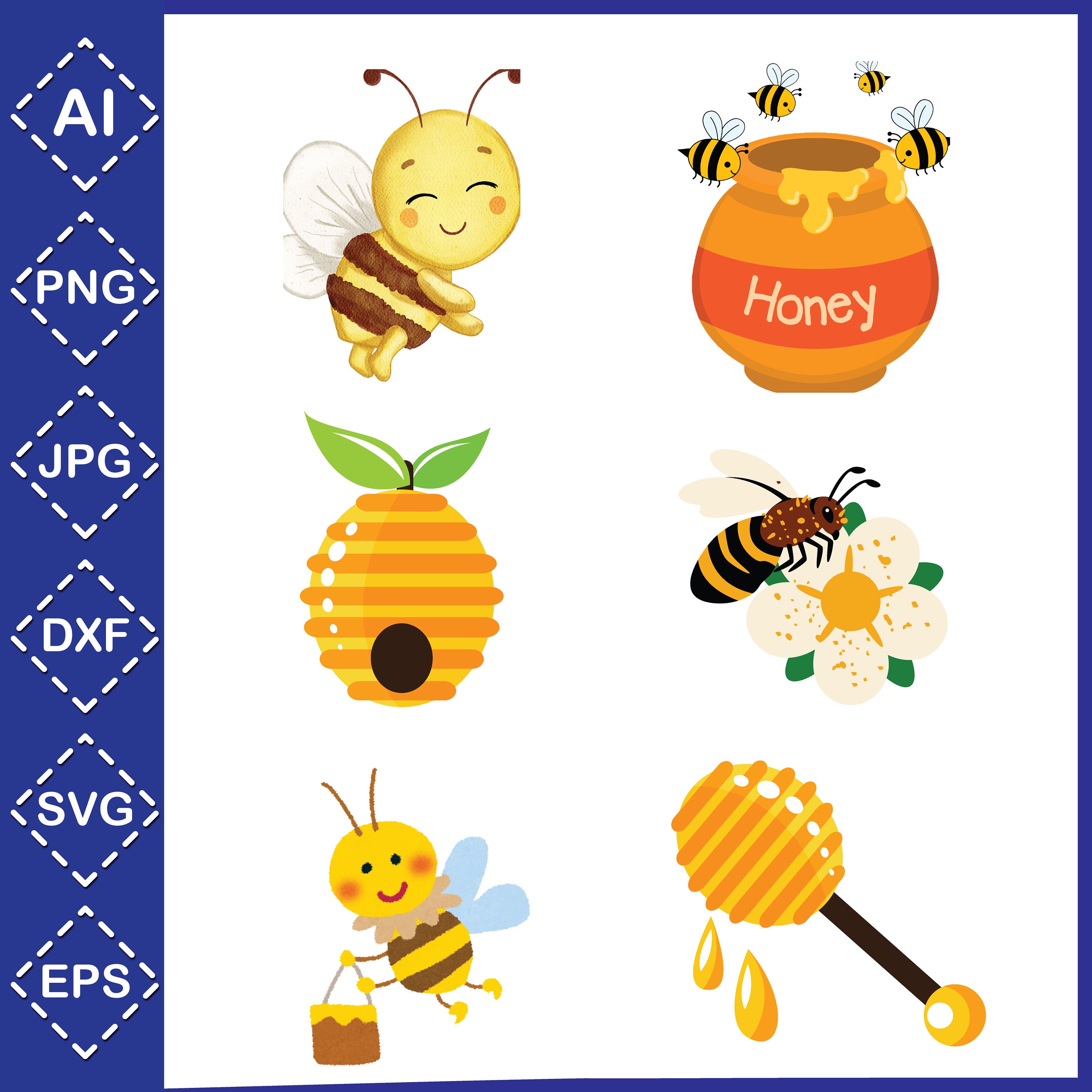Bee Svg Bundle, Bee Cut Files, Honey Bee Svg, Bumble Bee Svg, Queen Bee ...