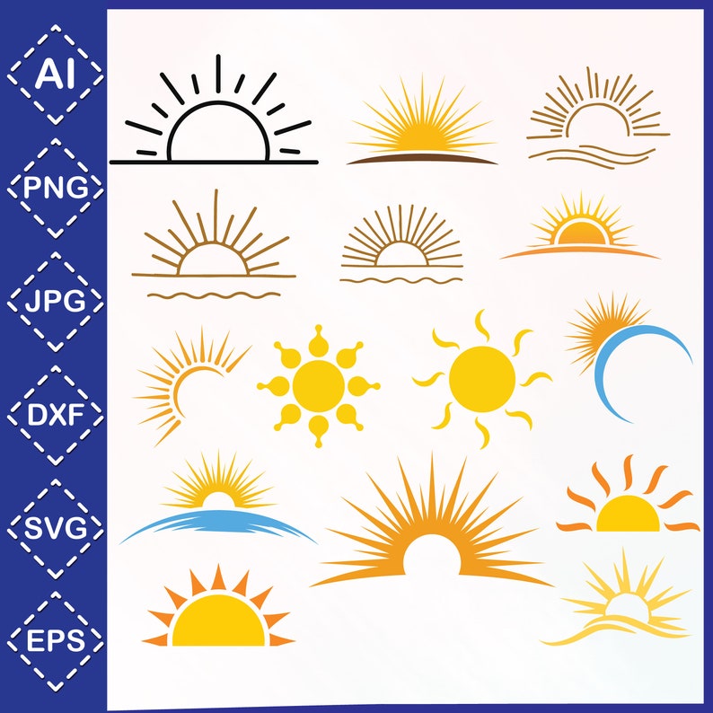 Sun Svg Bundle \ Sunrise Cut File \ Sunrise Clipart \ Sun Vector \ Sun ...