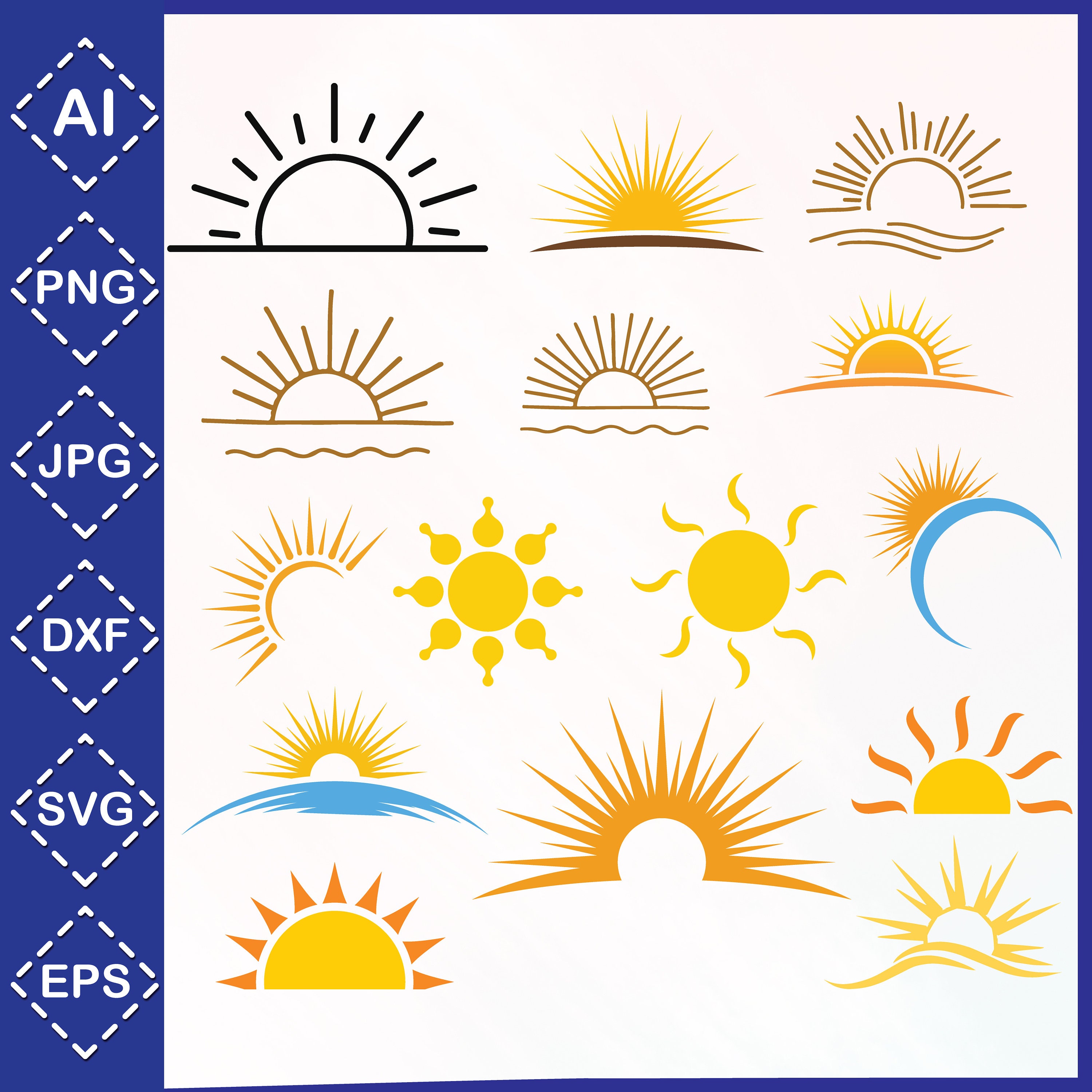 Sun Svg Bundle \ Sunrise Cut File \ Sunrise Clipart \ Sun Vector \ Sun ...