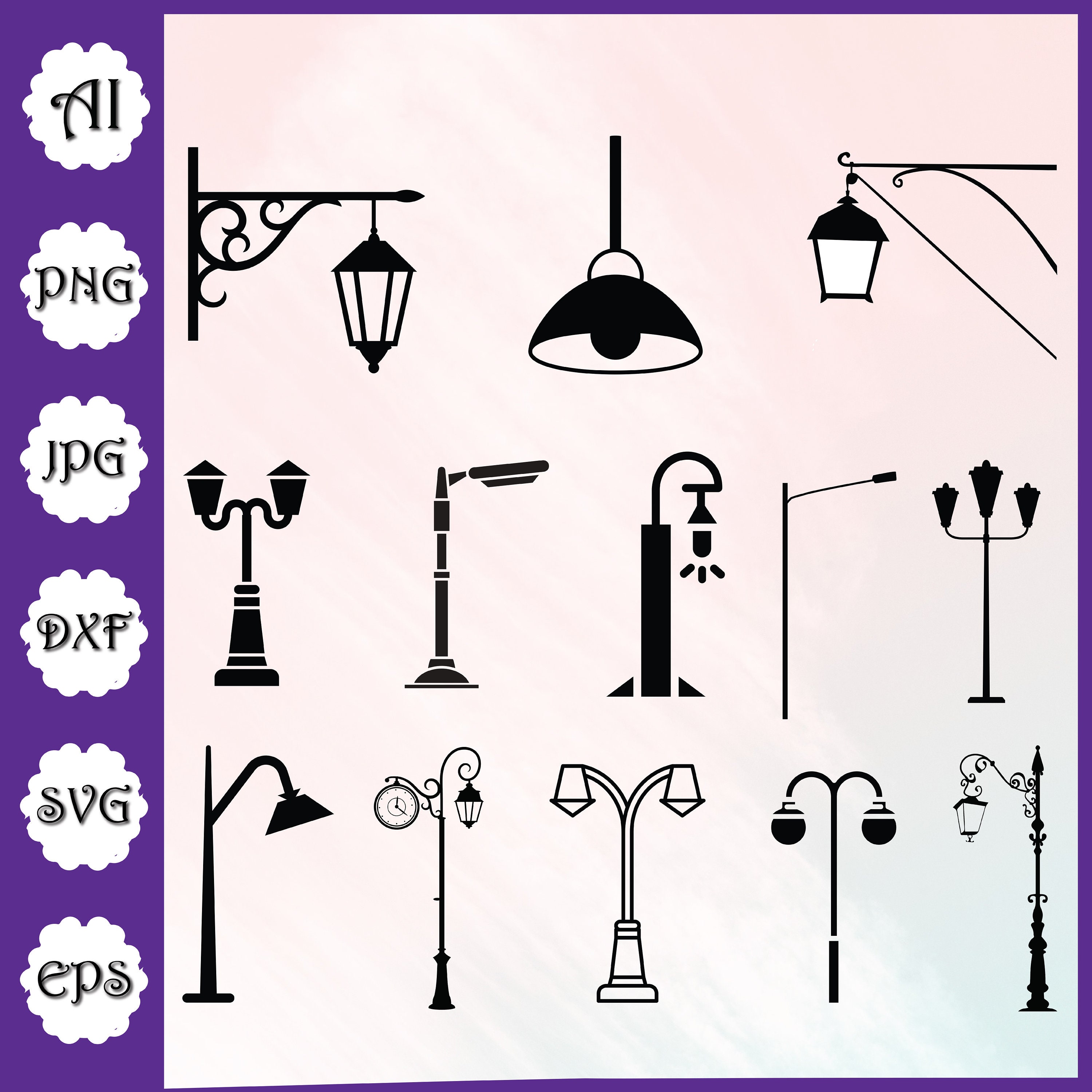 Street Light SVG Bundle \ Lights SVG \ Light Cut Files \ Porch Lights ...