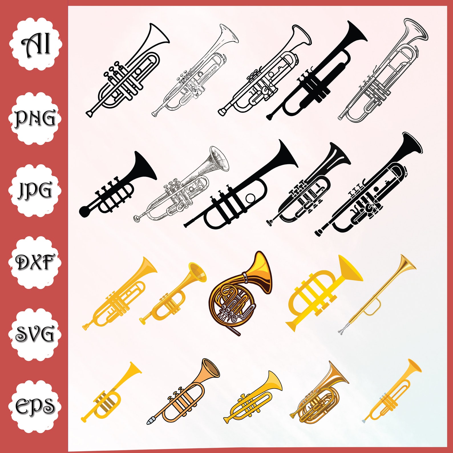 Trumpet Bundle SVG \ Trumpet Cut File \ Trumpet Clipart \ Trumpet PNG ...