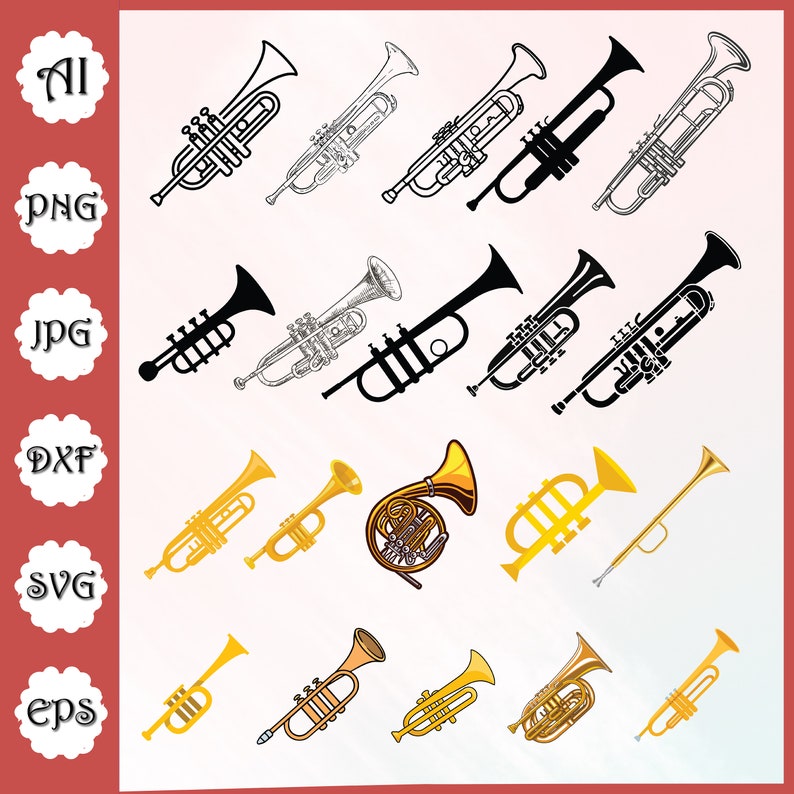 Trumpet Bundle SVG \ Trumpet Cut File \ Trumpet Clipart \ Trumpet PNG ...