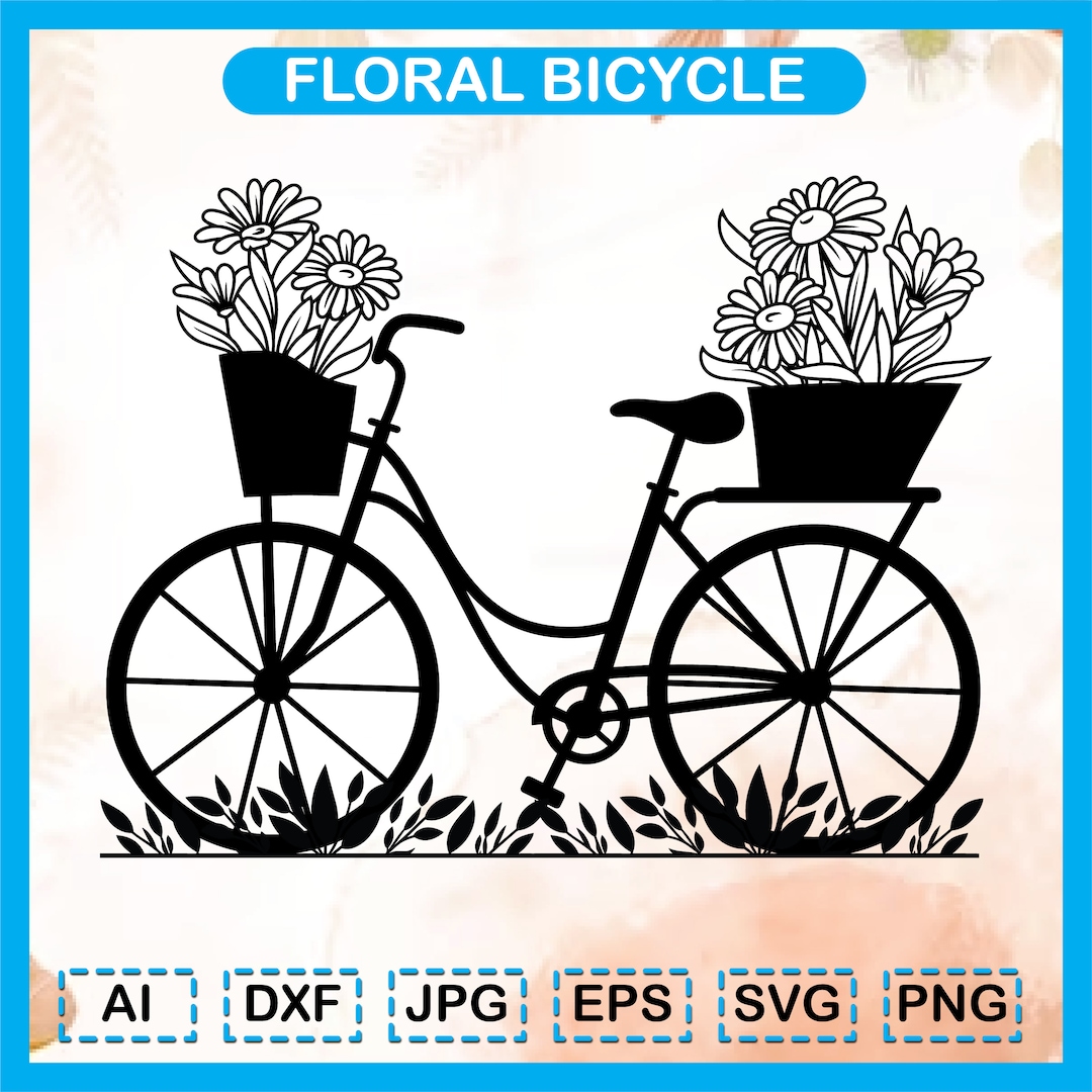 Floral Bicycle Svg - Bicycle With Flower Basket - Vintage Bicycle Svg ...