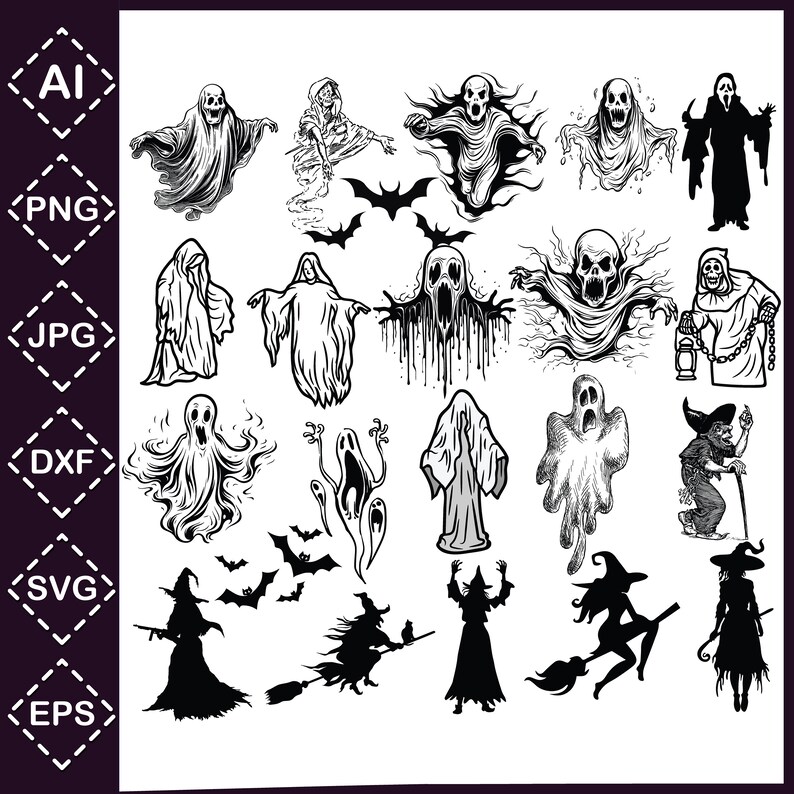 Ghost Svg Bundle \ Ghost Cut Files \ Spooky Ghosts Svg \ Ghosts Clipart ...
