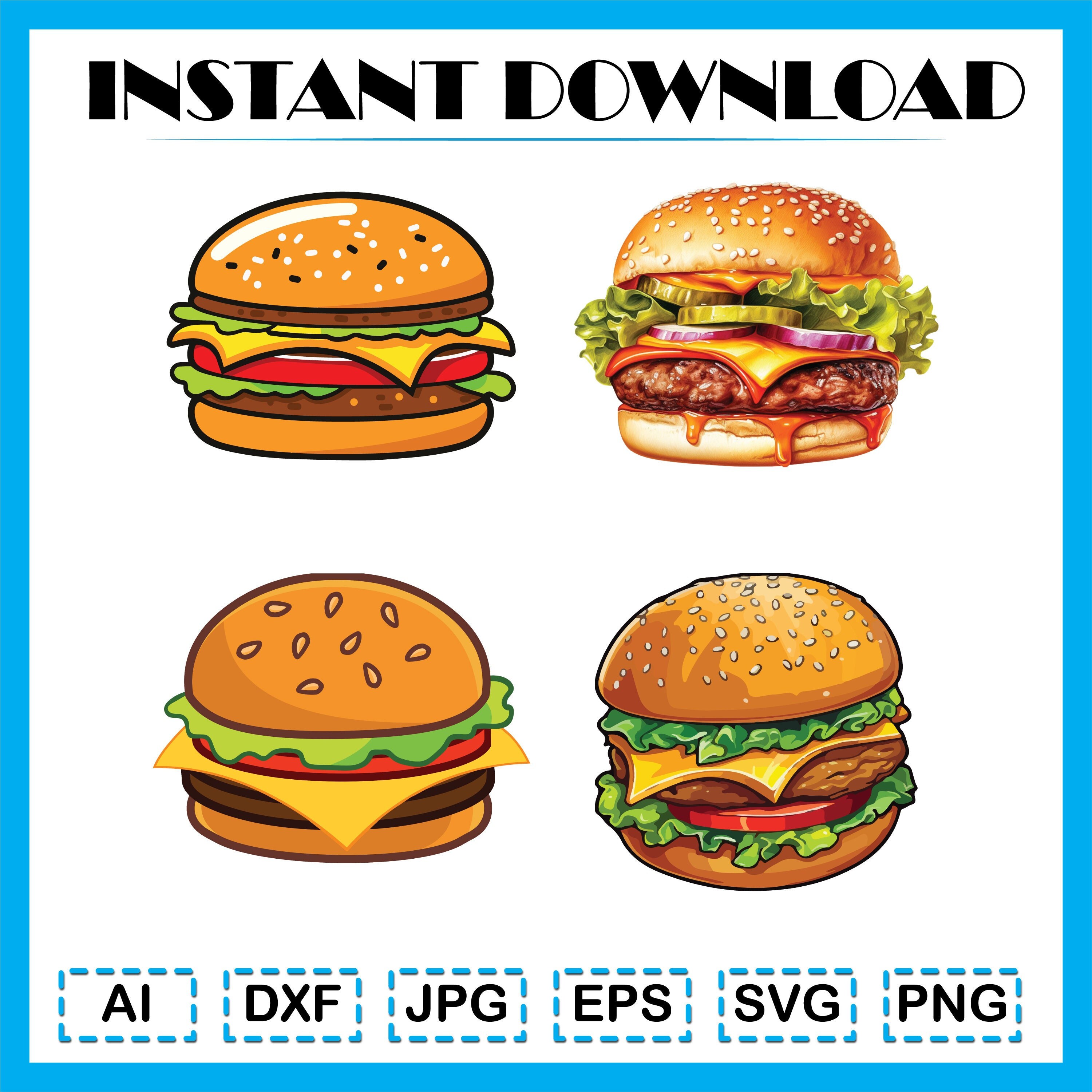 Burger Clipart - Burger Svg - Hamburger Svg - Junk Food Clipart - Fast ...