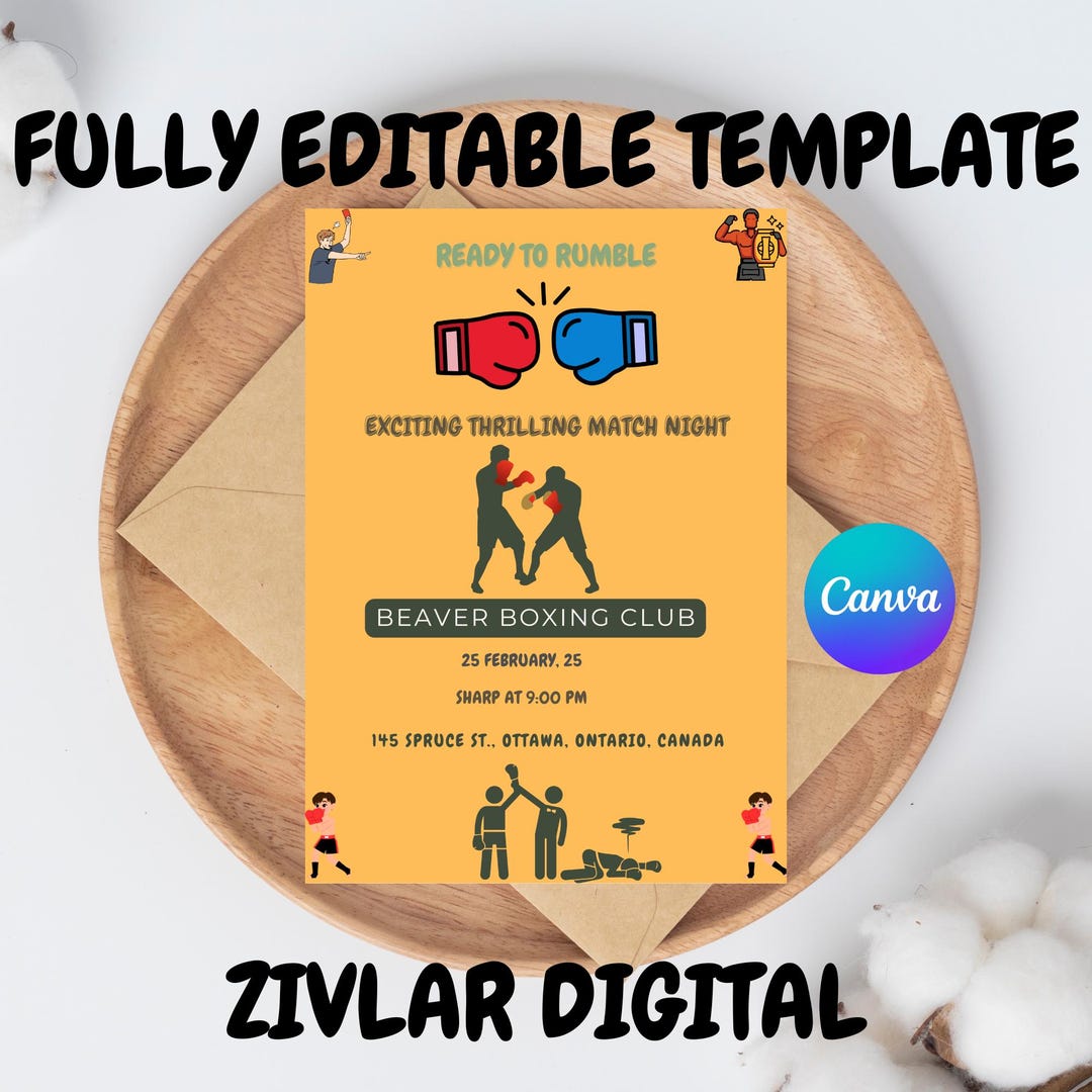 Boxing Invitation Party / Boxing Fight Night Party / Canva Editable and ...
