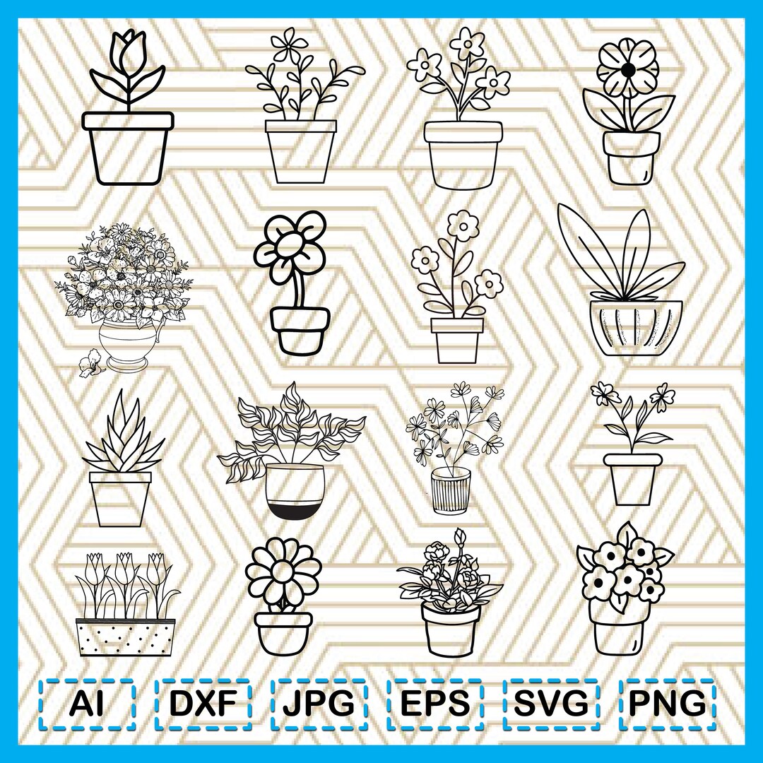 Flower With Pots SVG \ Flower Pot Clipart \ Plants in Pots Svg \ Plant ...