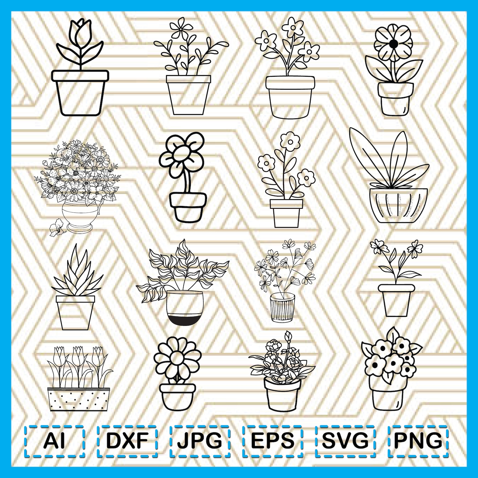 Flower With Pots SVG \ Flower Pot Clipart \ Plants in Pots Svg \ Plant ...