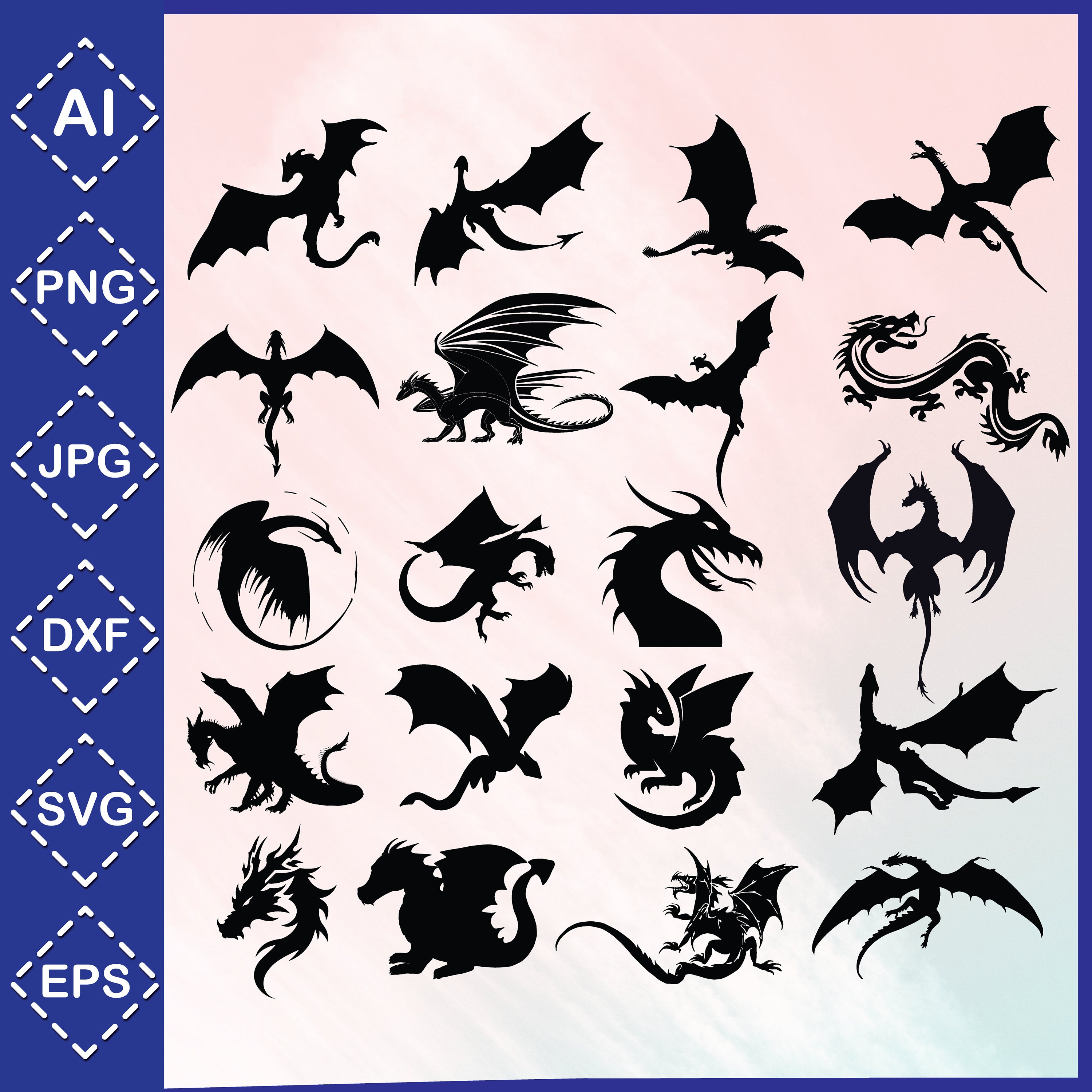 Dragon Svg Bundle \ Dragons Svg Files \ Dragon Cut Files \ Dragons Svg ...