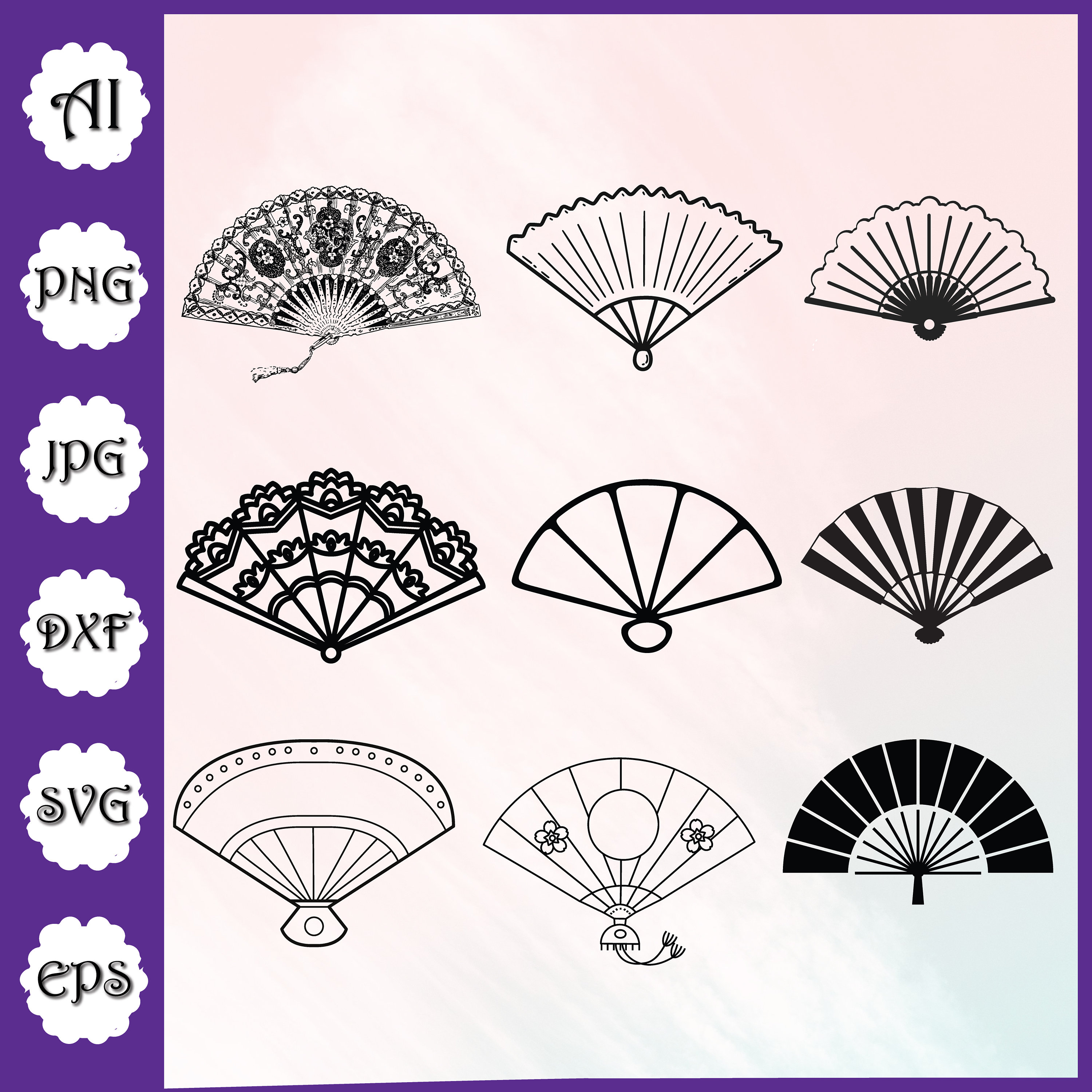 Hand Fan SVG Bundle \ Hand Fan Cut Files \ Fan Clipart \ Hand Fan Svg ...