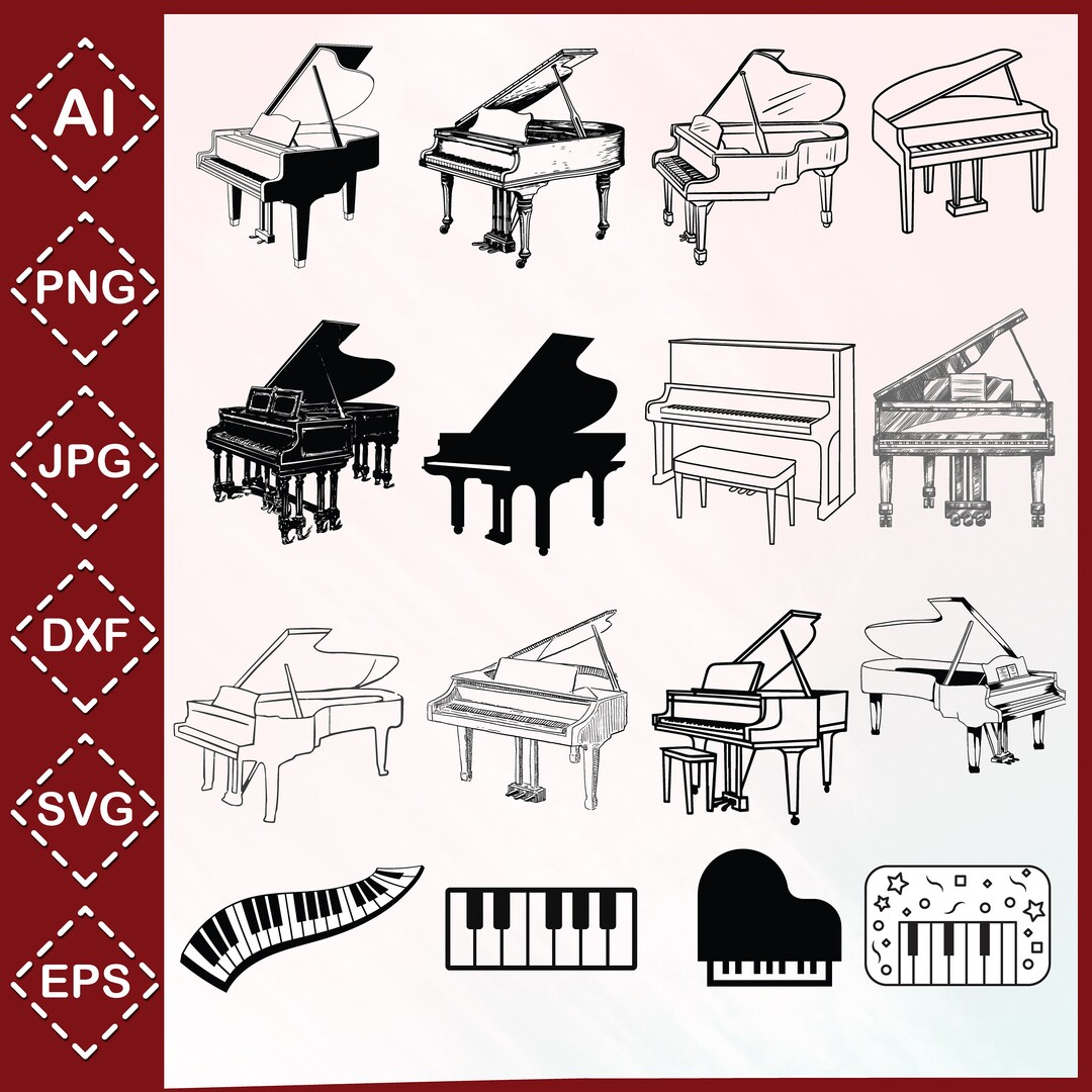 Piano Bundle Svg \ Piano Cut Files \ Piano Clip Art \ Grand Piano SVG ...
