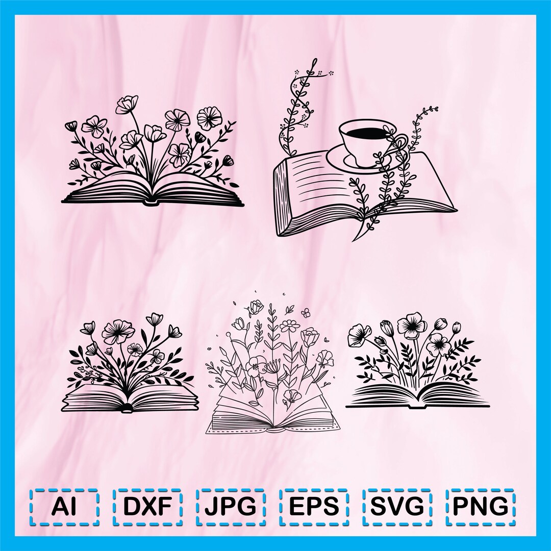Floral Book Svg -flower Book Svg - Book With Flowers Svg - Flower ...
