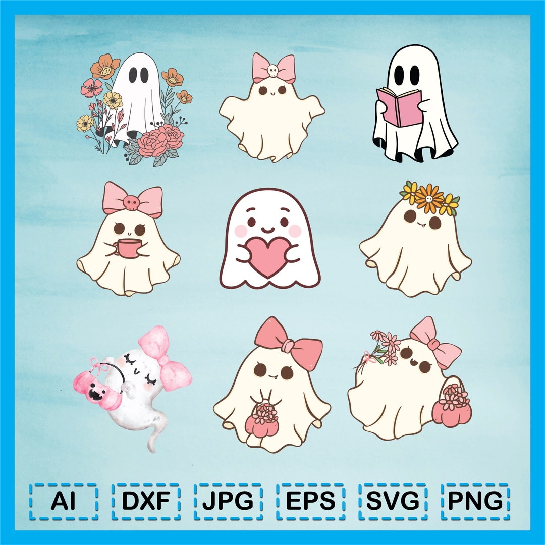 Cute Ghost Svg \ghost Svg Bundle /ghosts Bundle /ghost Book Lover /cute ...
