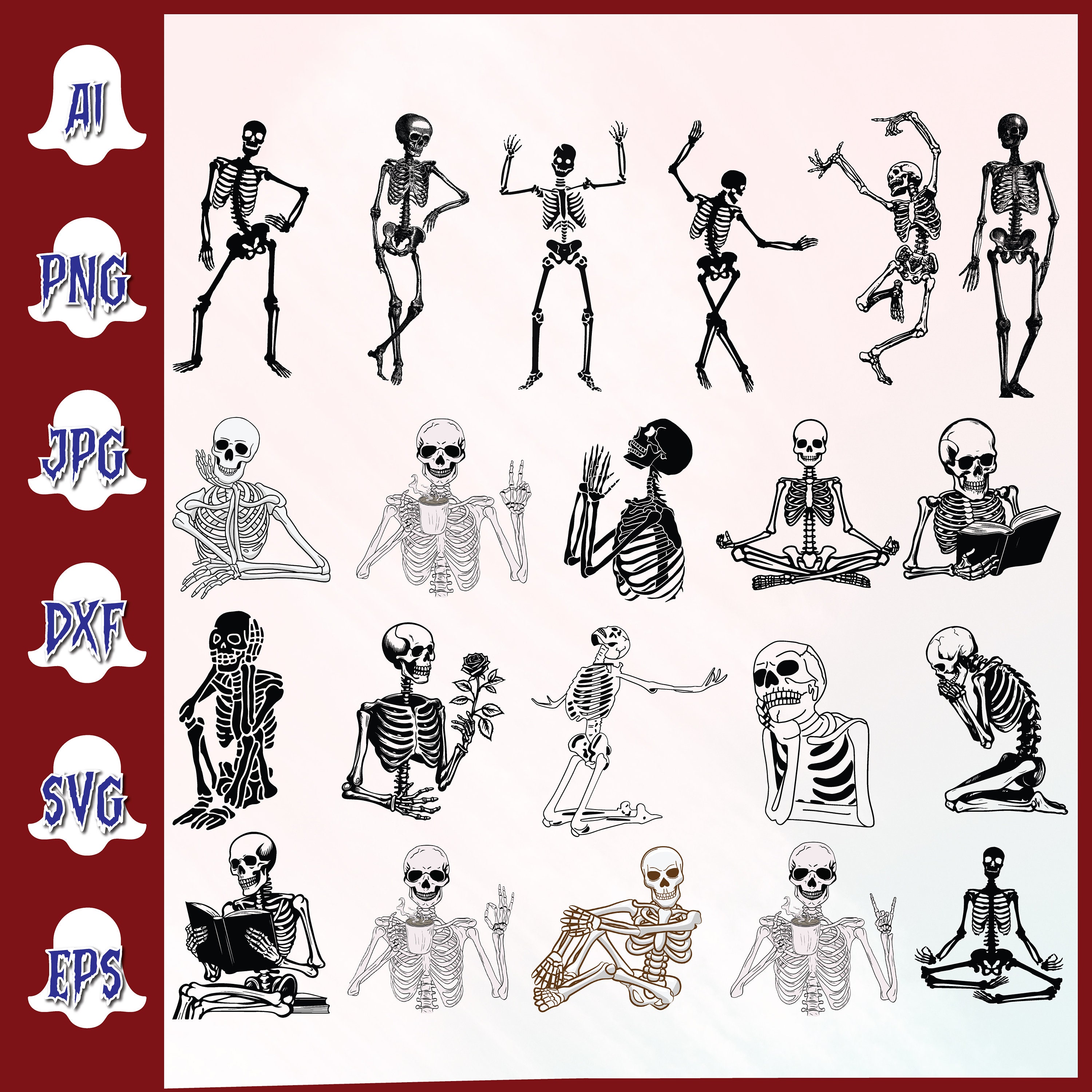 Skeleton Bundle Svg \ Skeleton Cut Files \ Skull Bundle Svg \ Skeleton ...