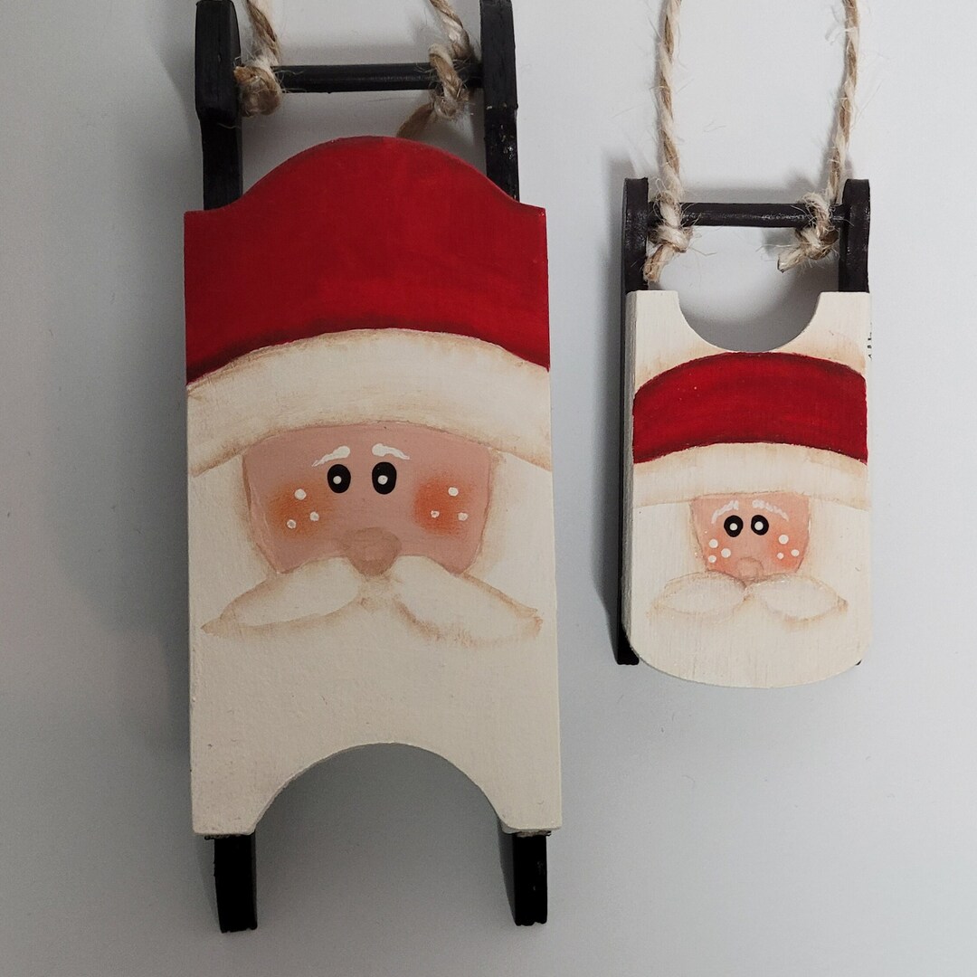 Santa Face on Miniature Sled Christmas Ornament - Etsy
