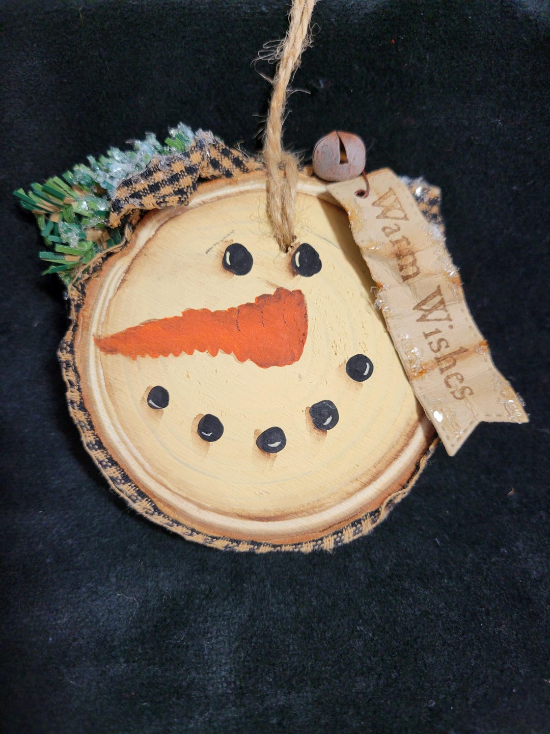 Rustic Primitive Prim Snowman Wood Slice Ornament - Etsy