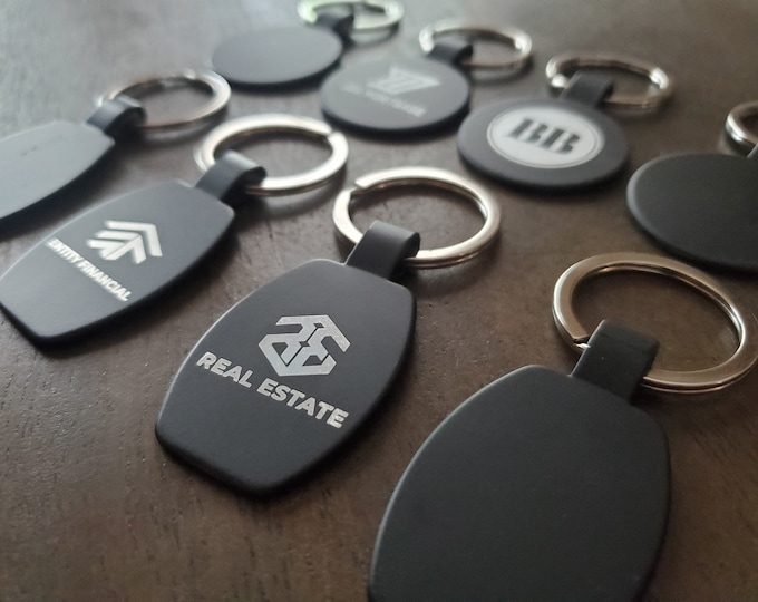 Custom Logo Metal Keychain, Engraved / Etched Black Powder Coated Metal ...