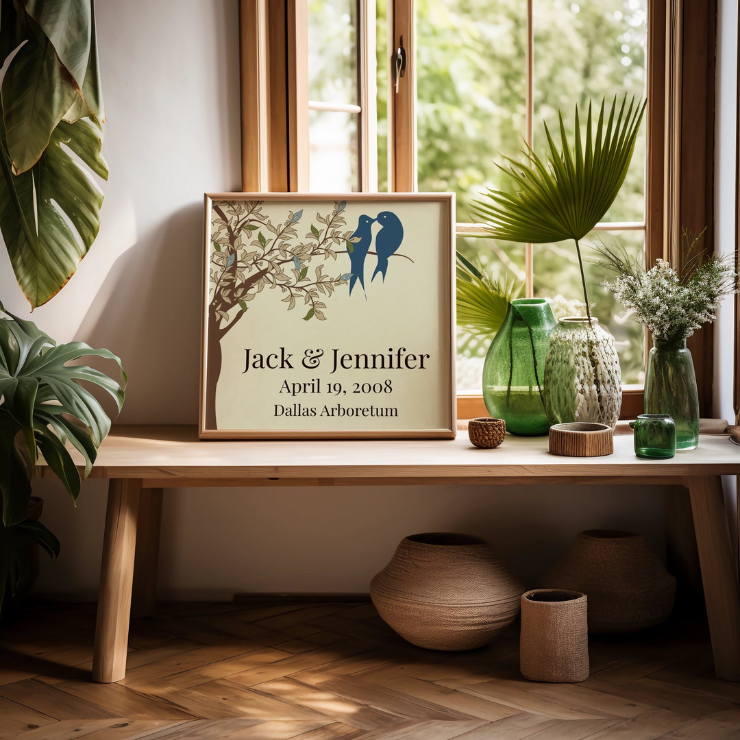 Custom Love Bird Wall Art Blue Doves Personalized Artwork Symbol of ...