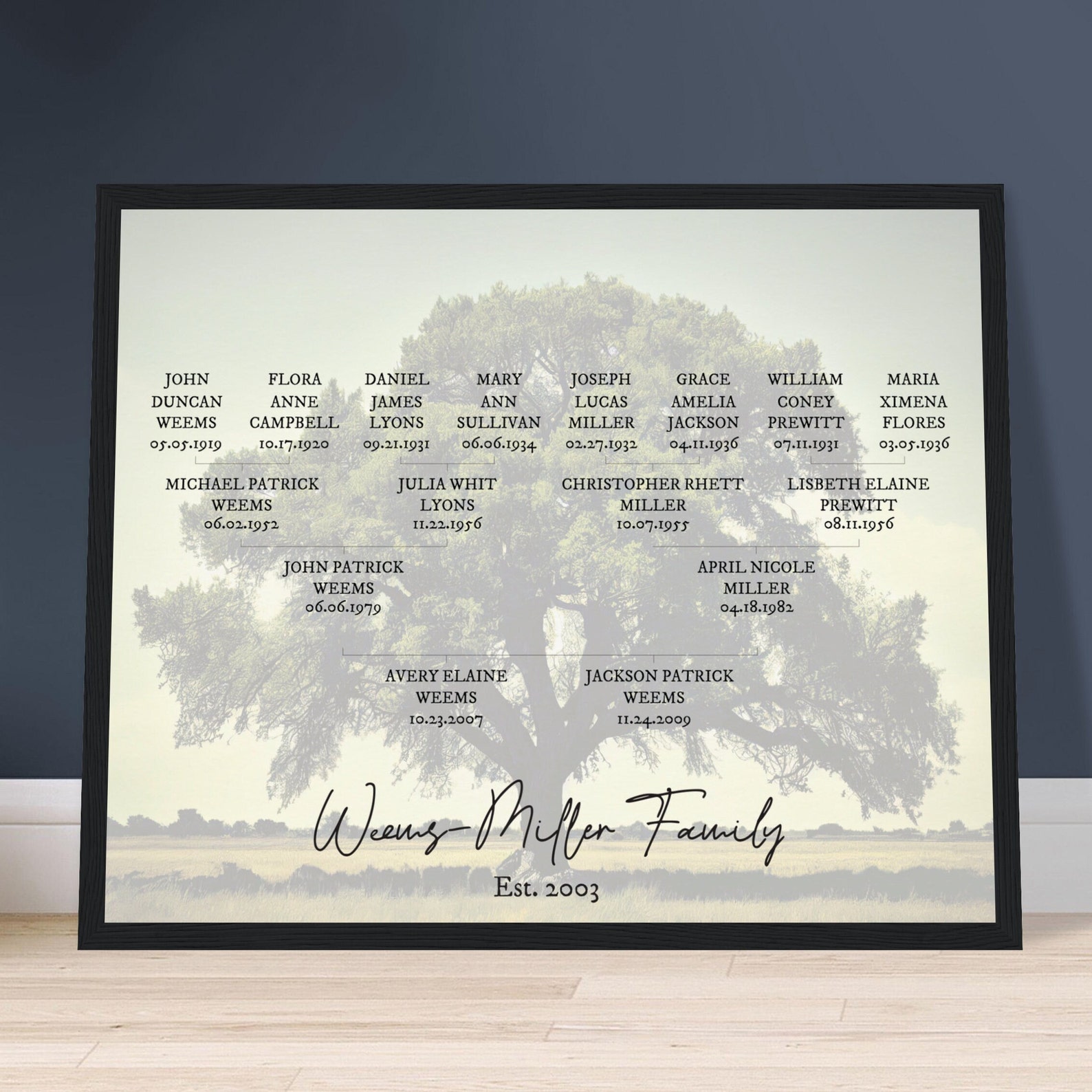 Custom Family Tree Wall Art Vintage Oak Image Personalized Genealogy ...