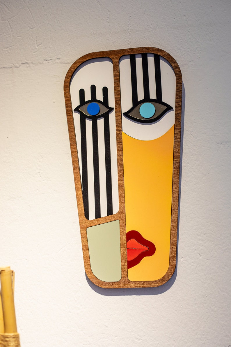 Abstract Face Wooden Wall Mask Handcrafted Modern Art Decor, Unique ...