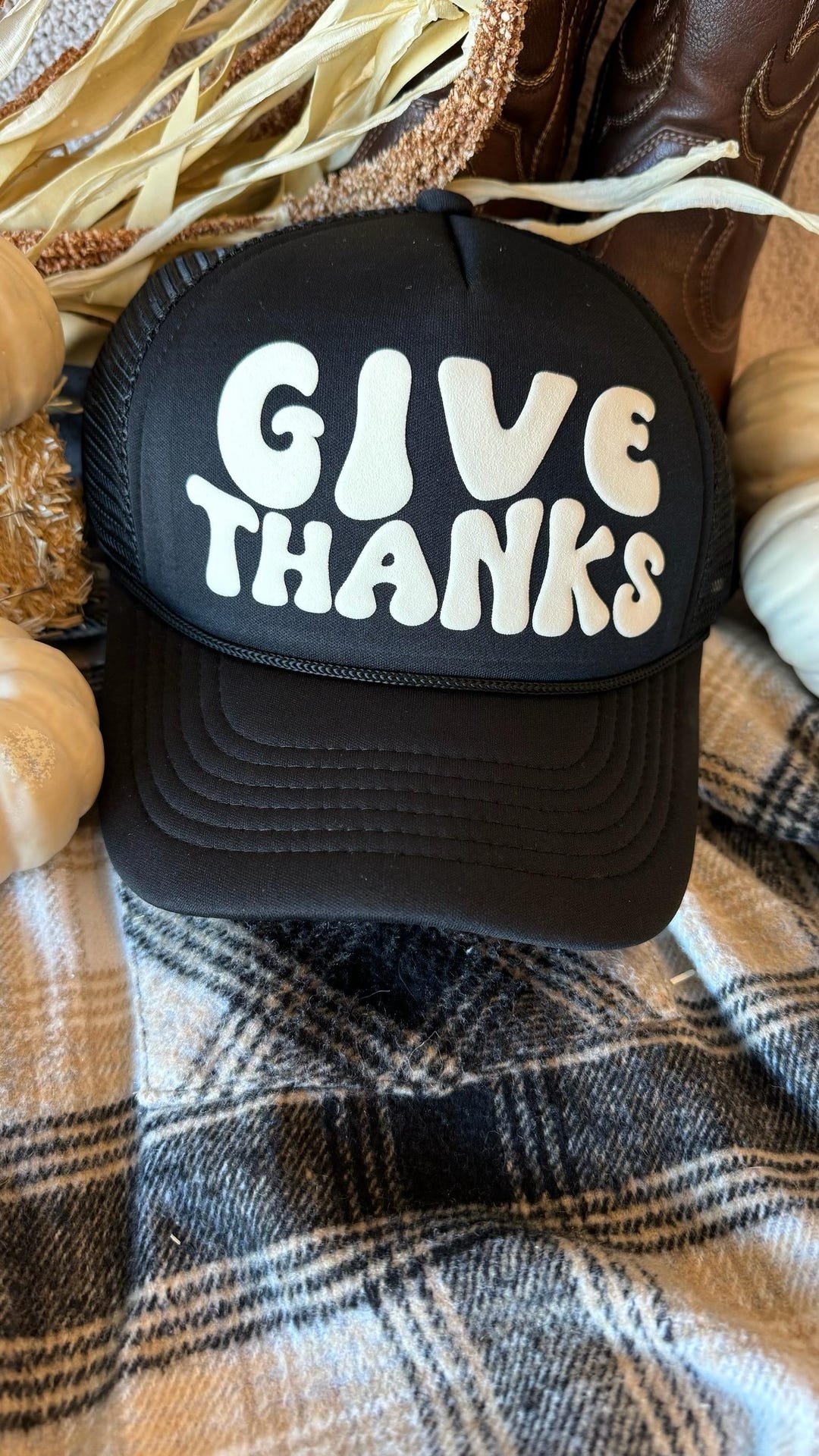 Give Thanks Trucker Hat, Thanksgiving Hat, Fall Trucker Hats, Pumpkin ...