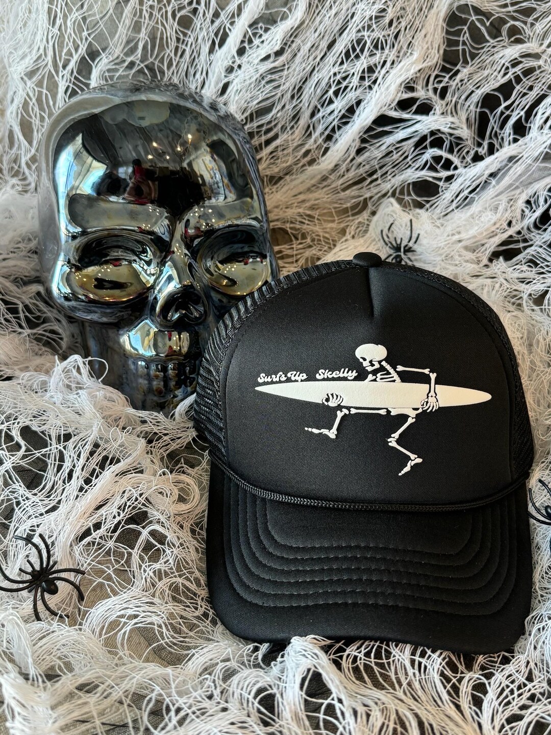 Surf's up Skelly Trucker Hat, Skelton Hat, Funny Skelton, Happy ...