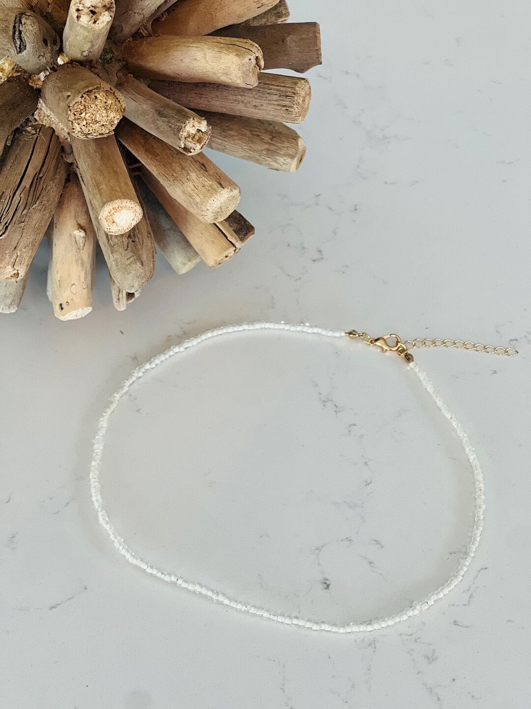 White Sand Bead Necklace, Cream Clear Seed Bead Necklace, Colorful ...