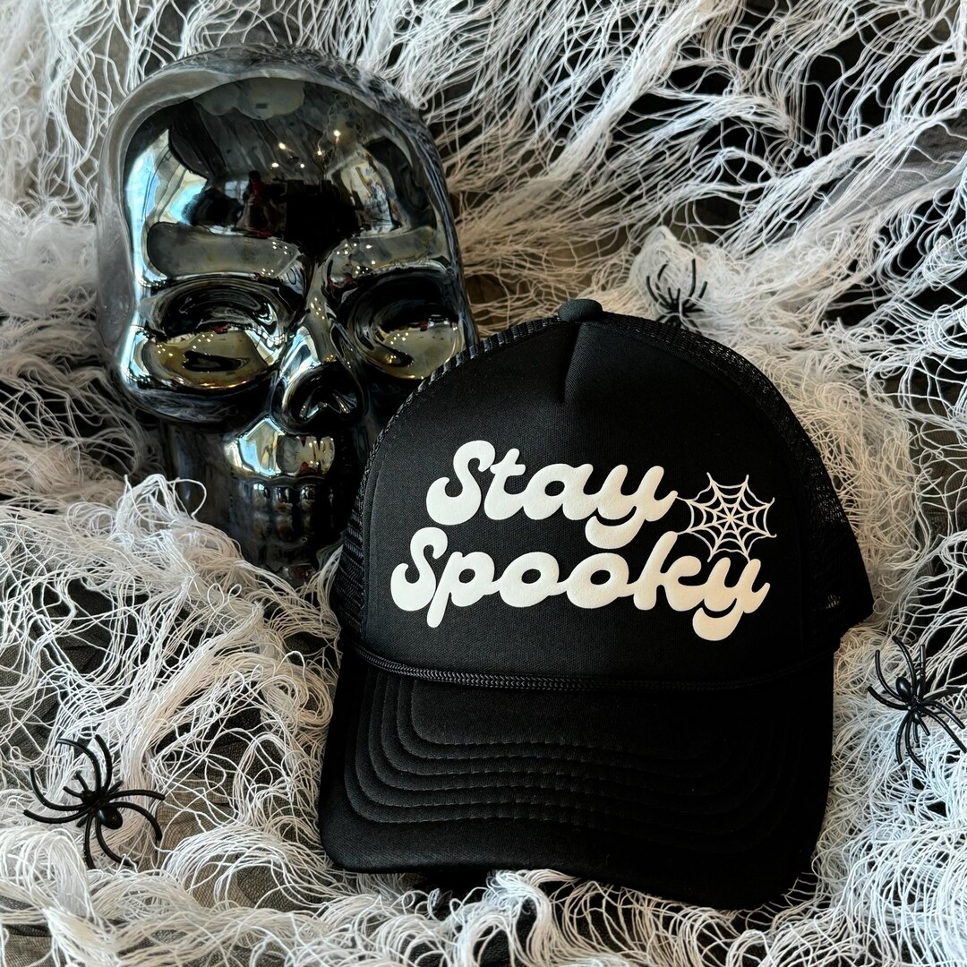 Stay Spooky Trucker Hat, Spider Web Hat, Spooky Hat, Glow in the Dark ...