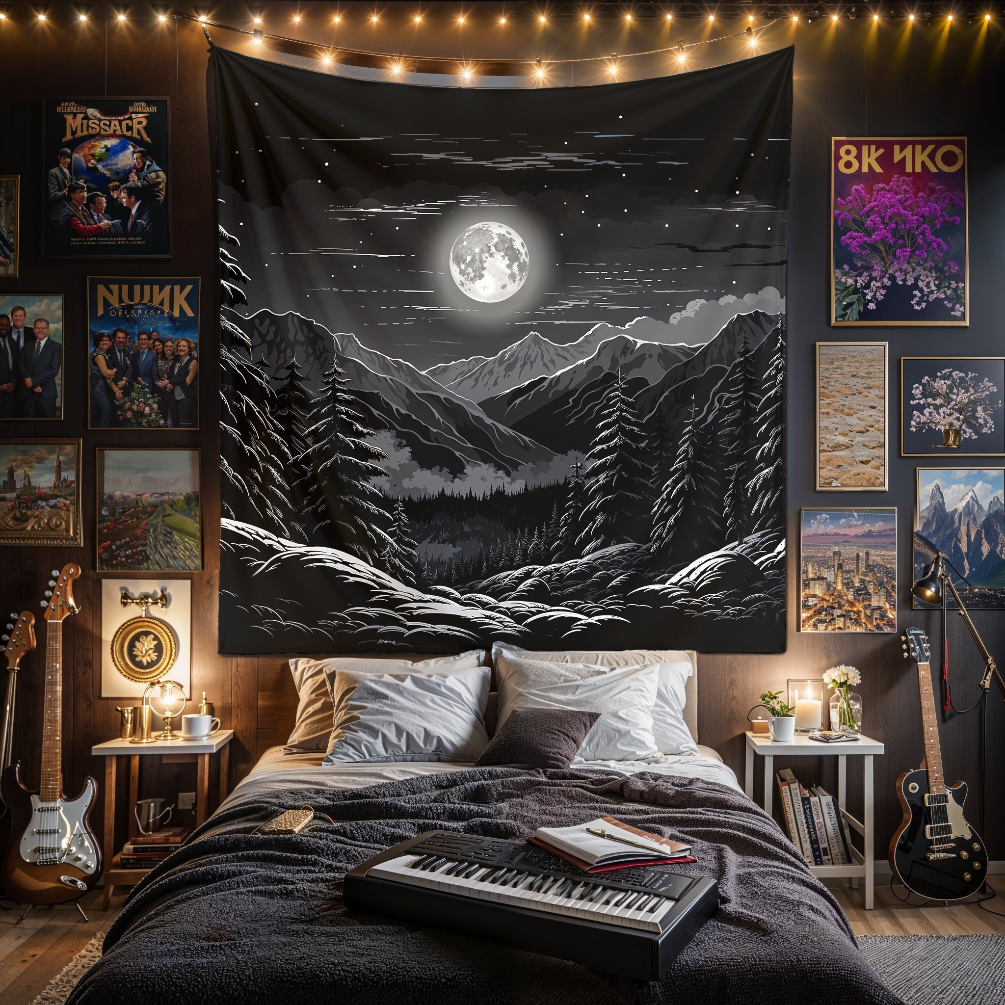 Lunar Glow Amidst Alpine Serenity: Aesthetic Mountain Night Sky ...