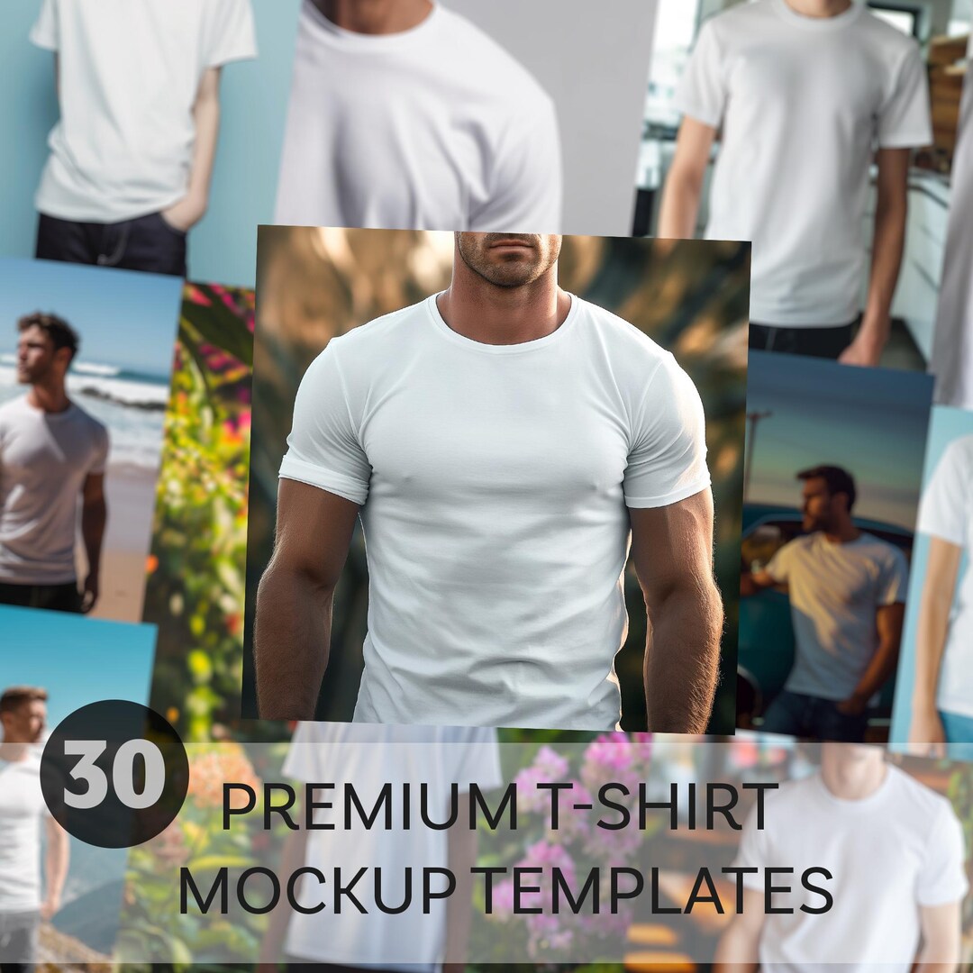 White Bella Canvas 3001 T-shirt Mockup Bundle, Male Model Mockups, 30 ...