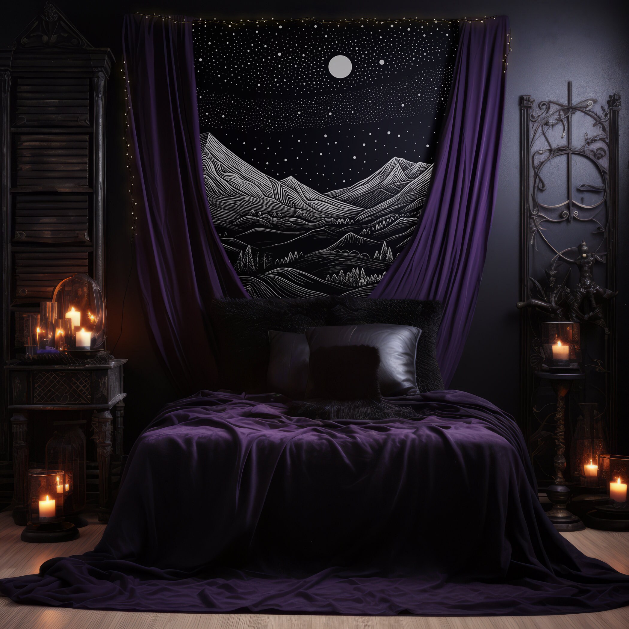 Mystical Moonlight: Spiritual Tapestry, Night Fantacy, Aesthetic Wall ...