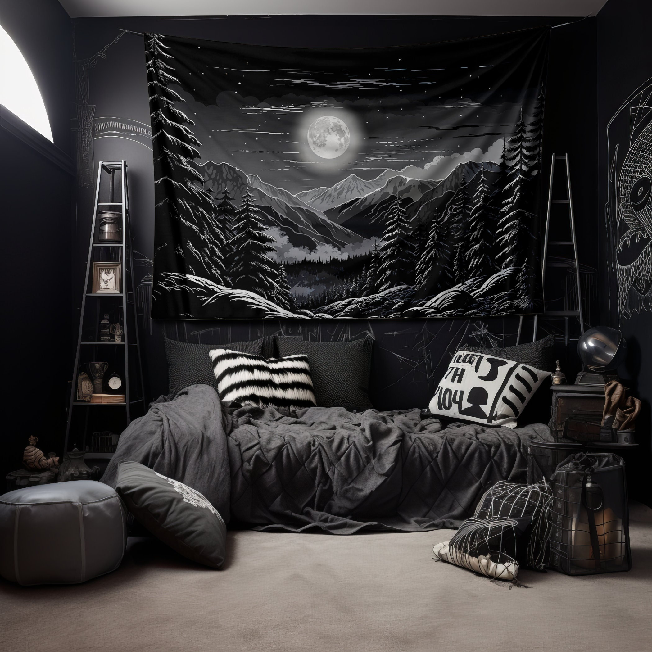 Lunar Glow Amidst Alpine Serenity: Aesthetic Mountain Night Sky ...