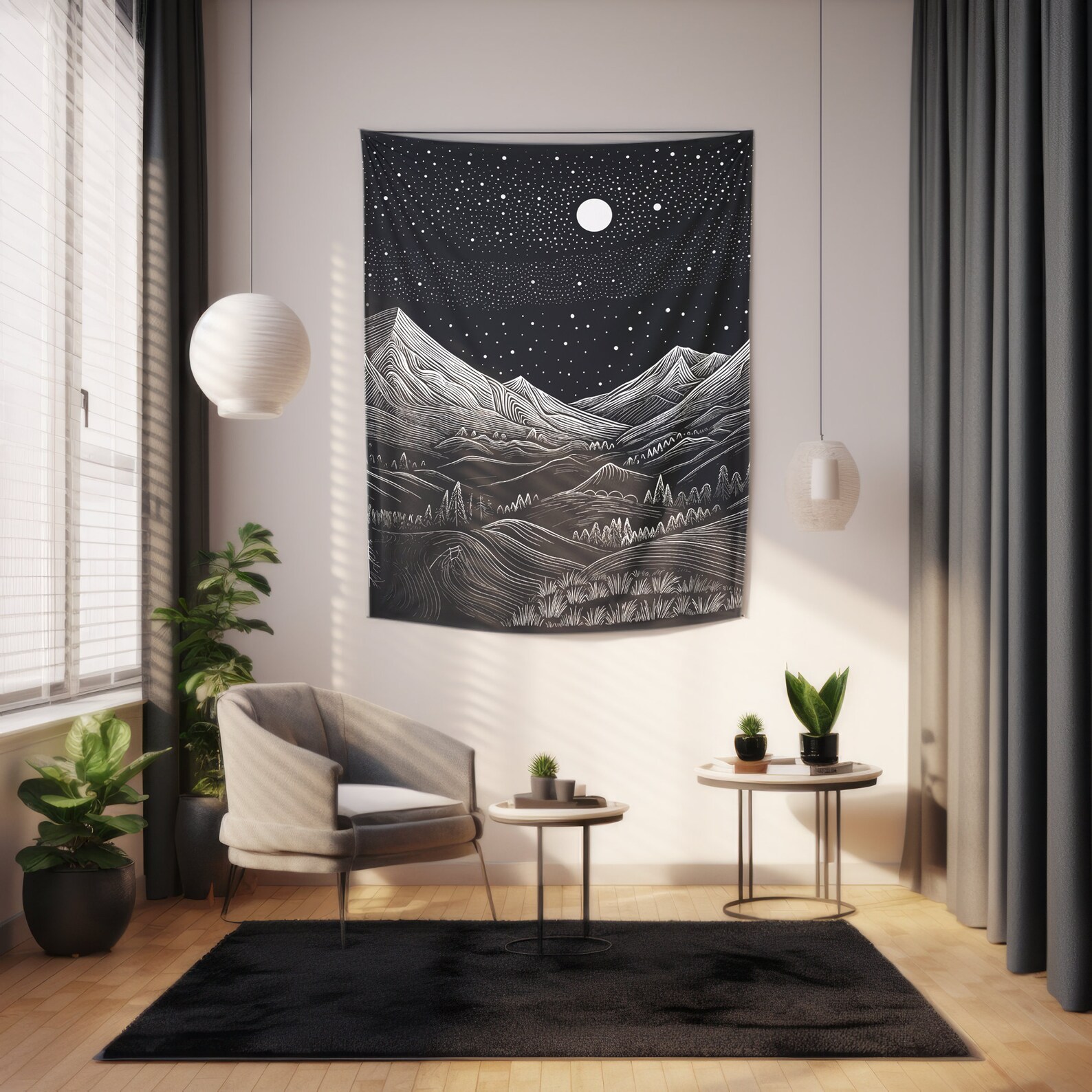 Mystical Moonlight: Spiritual Tapestry, Night Fantacy, Aesthetic Wall ...