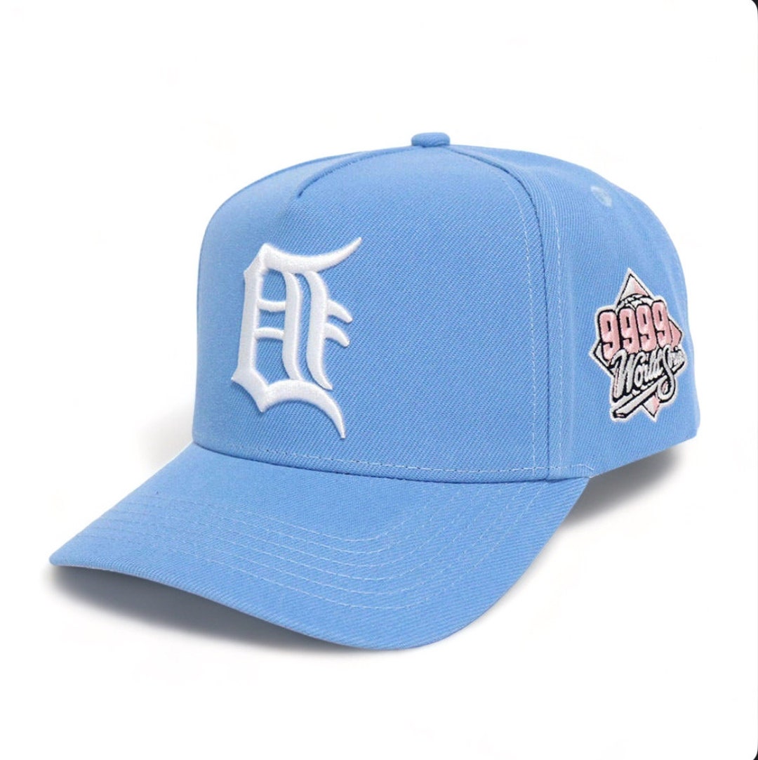 Backward Detroit Cotton Candy Custom Hat 9999 WS Suede UV Snapback Blue ...