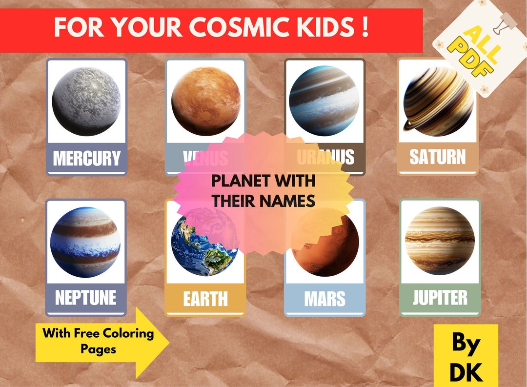 Planets: 8 Editable Montessori Flashcards Free Coloring - Etsy