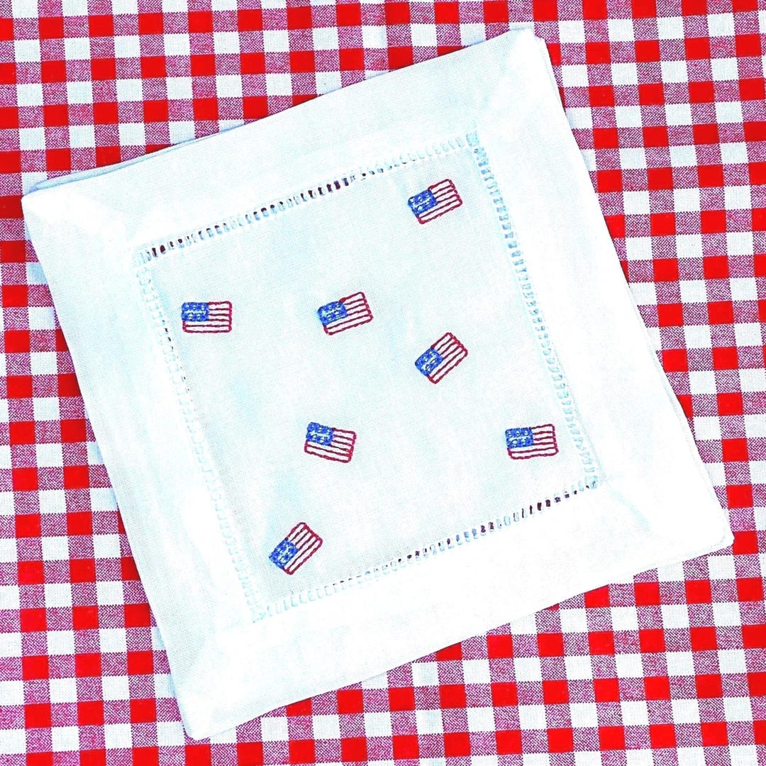 Embroidered American Flag Cocktail Napkins: Patriotic Party Decor - Etsy