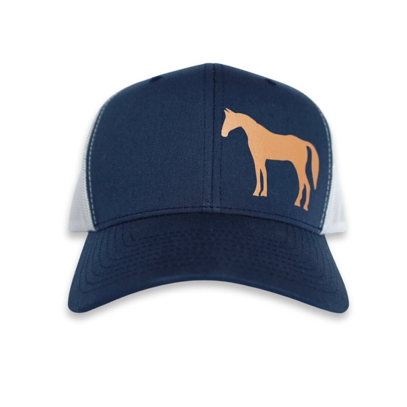 Horse Trucker Snapback Hat, Chestnut/navy/silver, Hand Drawn Design ...