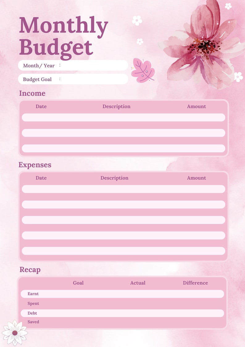 Monthly Budget Planner Printable & Fillable PDF Budget - Etsy