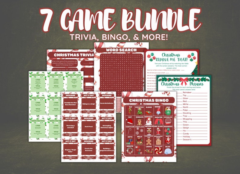 7 Christmas Games Bundle| Christmas Party Games| Christmas Card Games ...