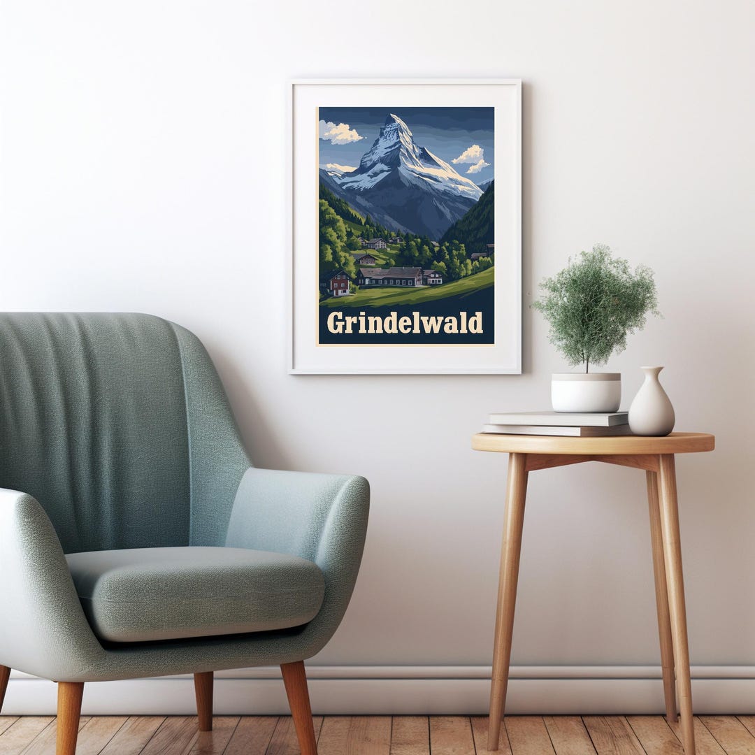 Vintage Grindelwald Mountain Poster Featuring the Iconic Matterhorn in ...