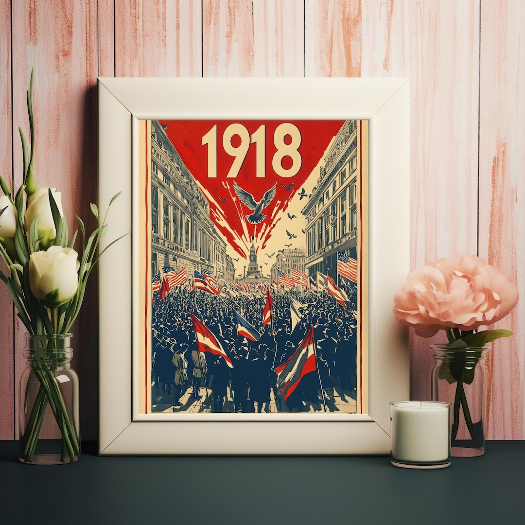 Vintage 1918 Propaganda Poster With Celebratory Crowd and Soaring Eagle ...