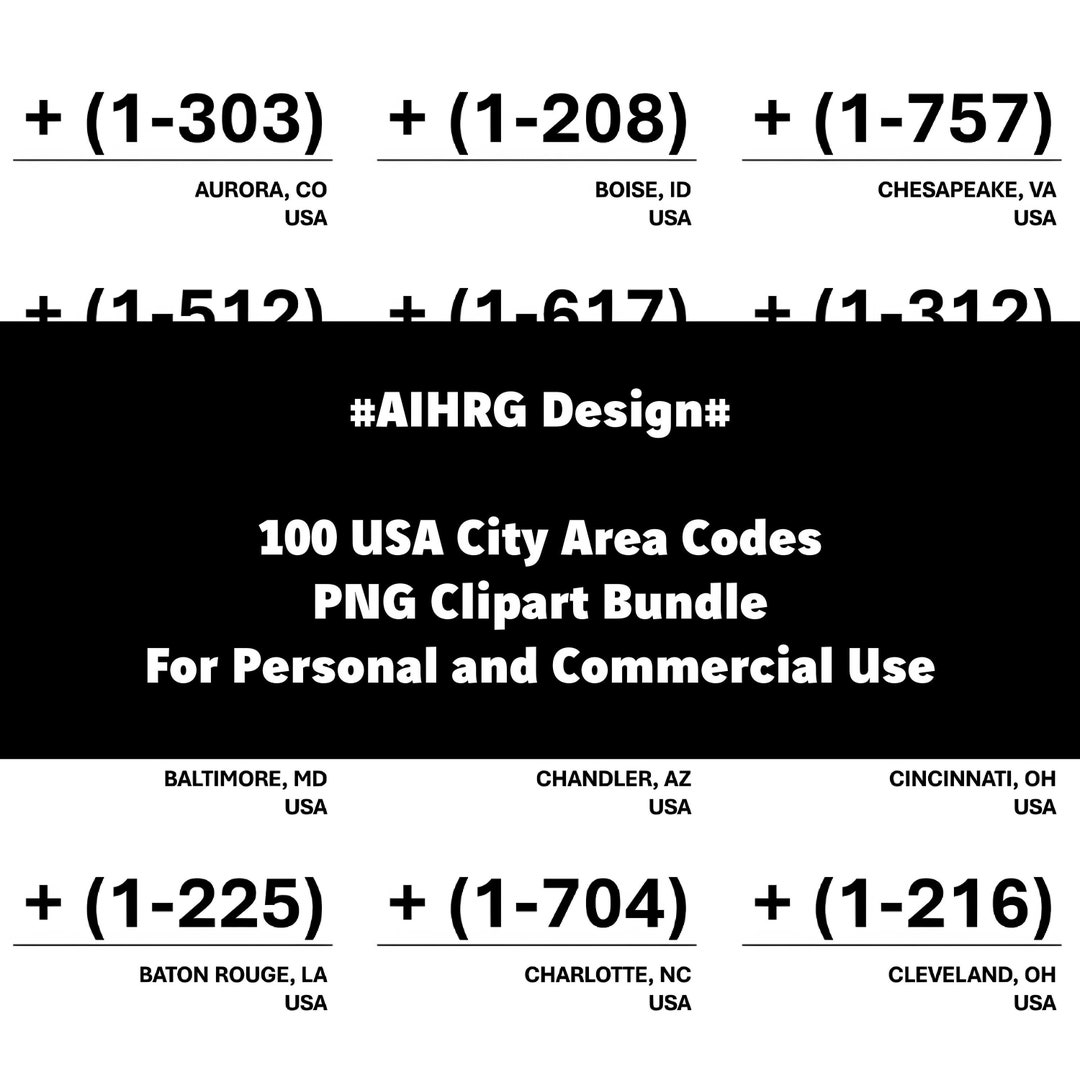 100 USA City Area Codes Clipart High-quality Pngs for T-shirts, Mugs ...