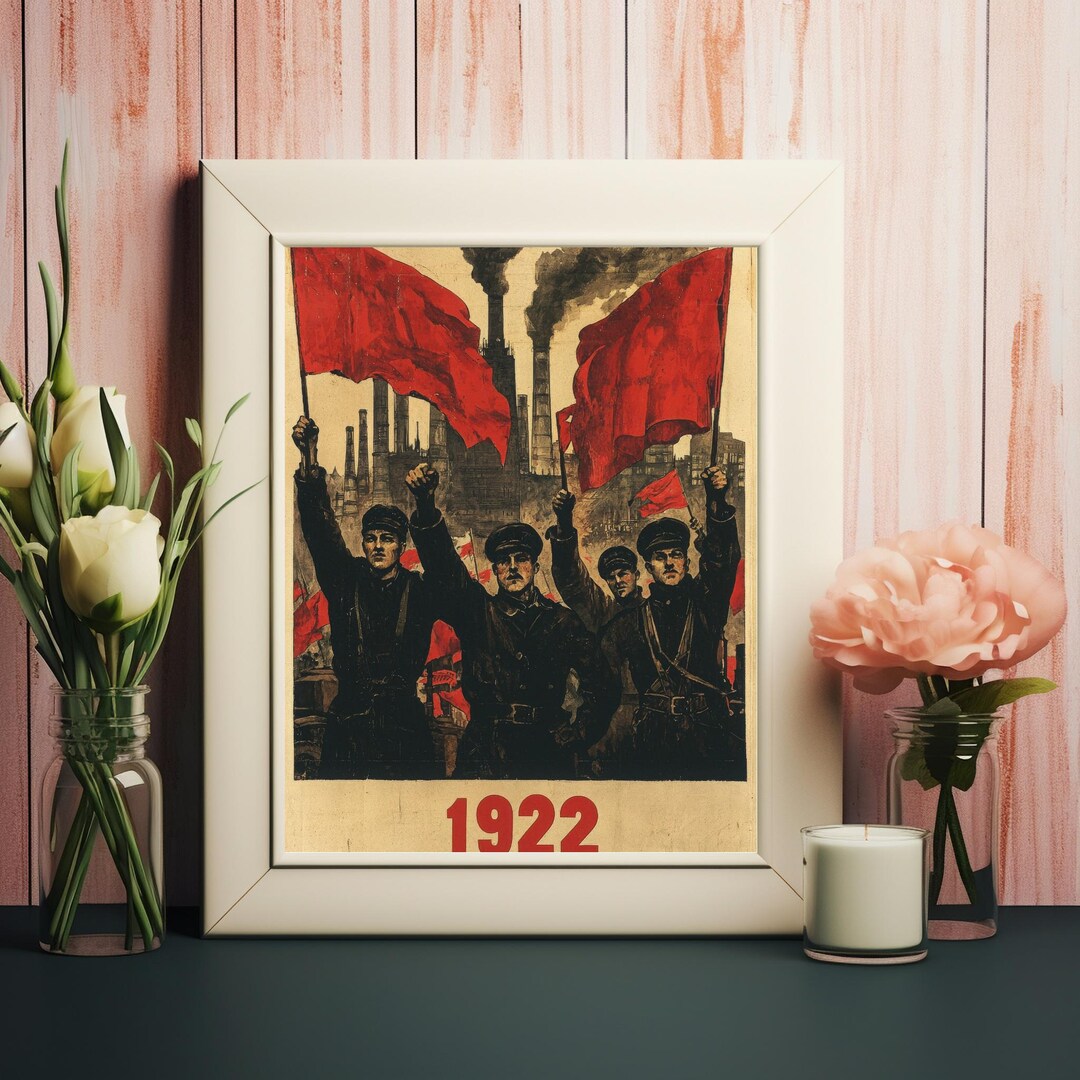 Vintage 1922 Revolutionary Poster of Determined Men With Red Flags in ...
