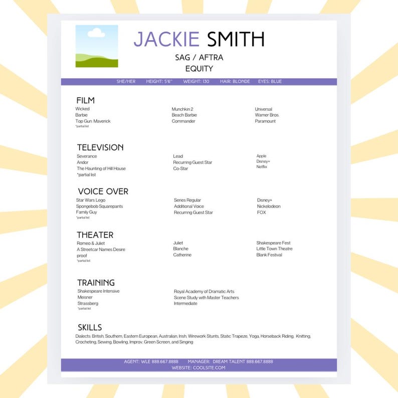 Premium Actor Resume Template | Canva Editable | Film, TV, VO ...